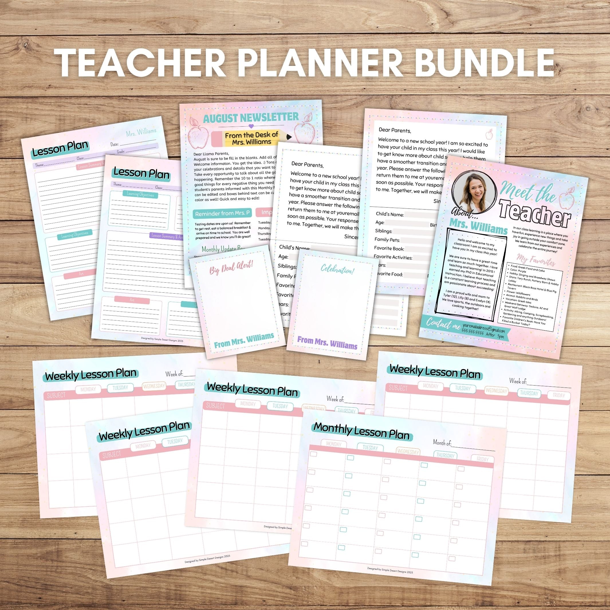 Pastel Watercolor Teacher Planner Bundle – Simple Desert Designs