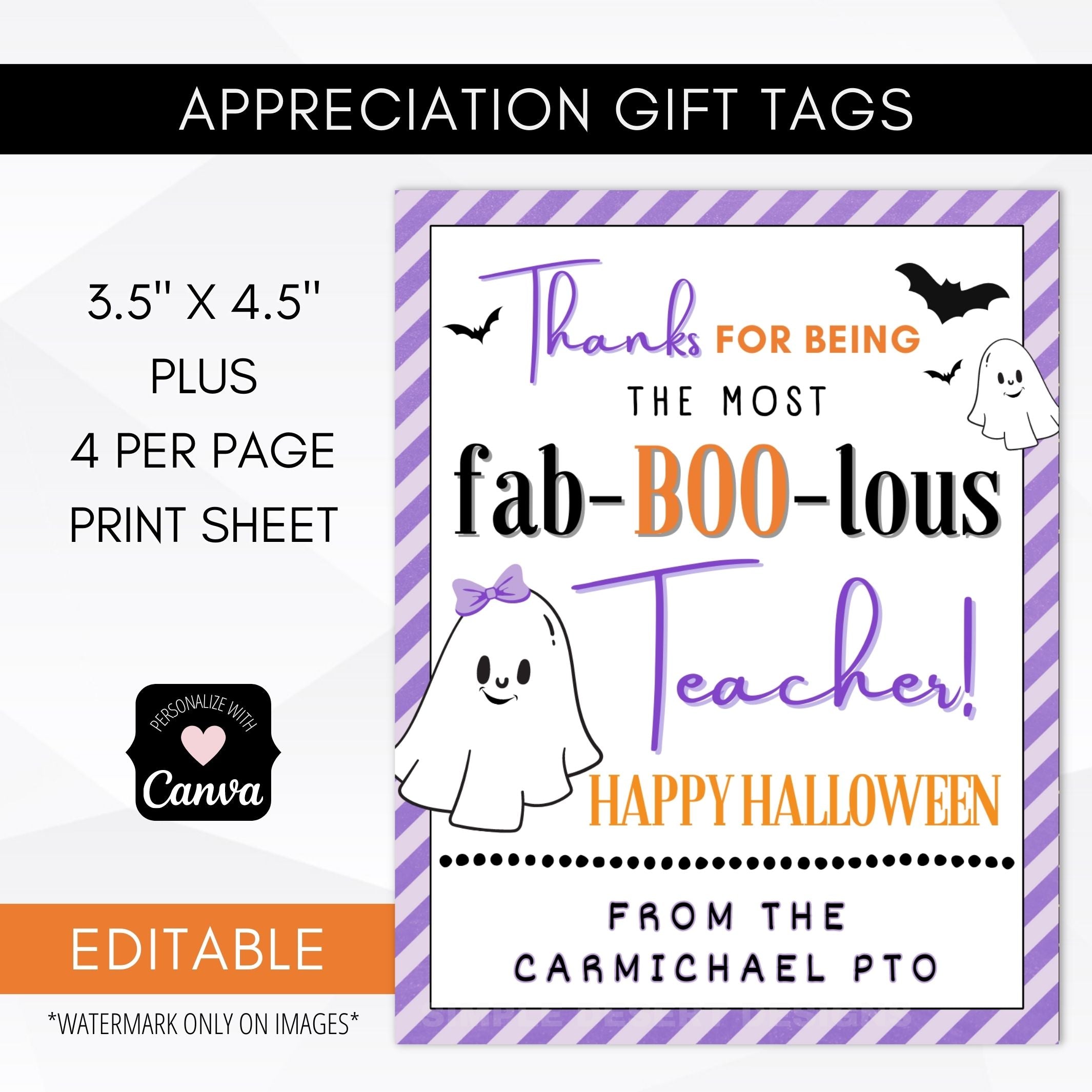 Purple Halloween Teacher Tags – Simple Desert Designs