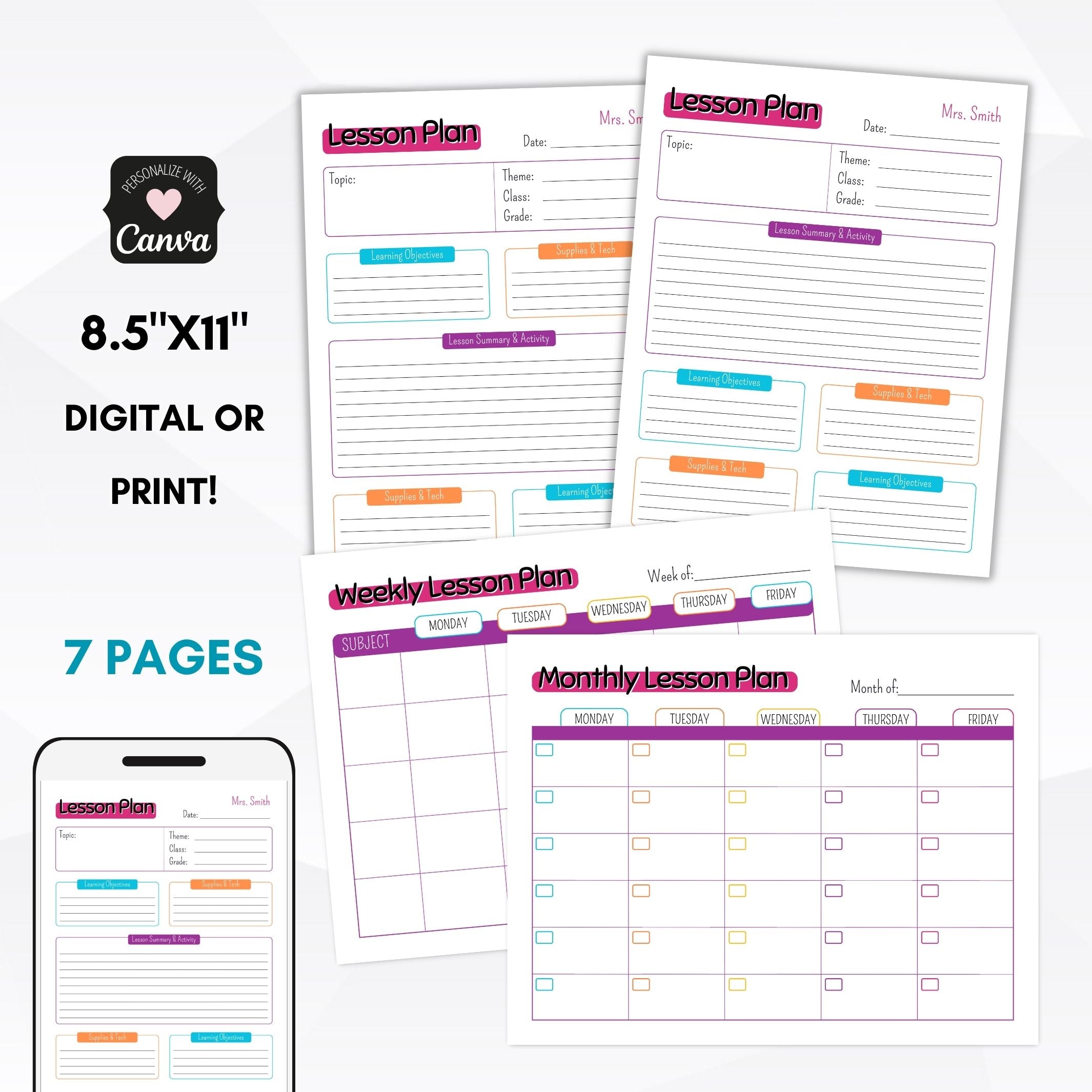 Bright Polka Dot Lesson Plan Templates – Simple Desert Designs