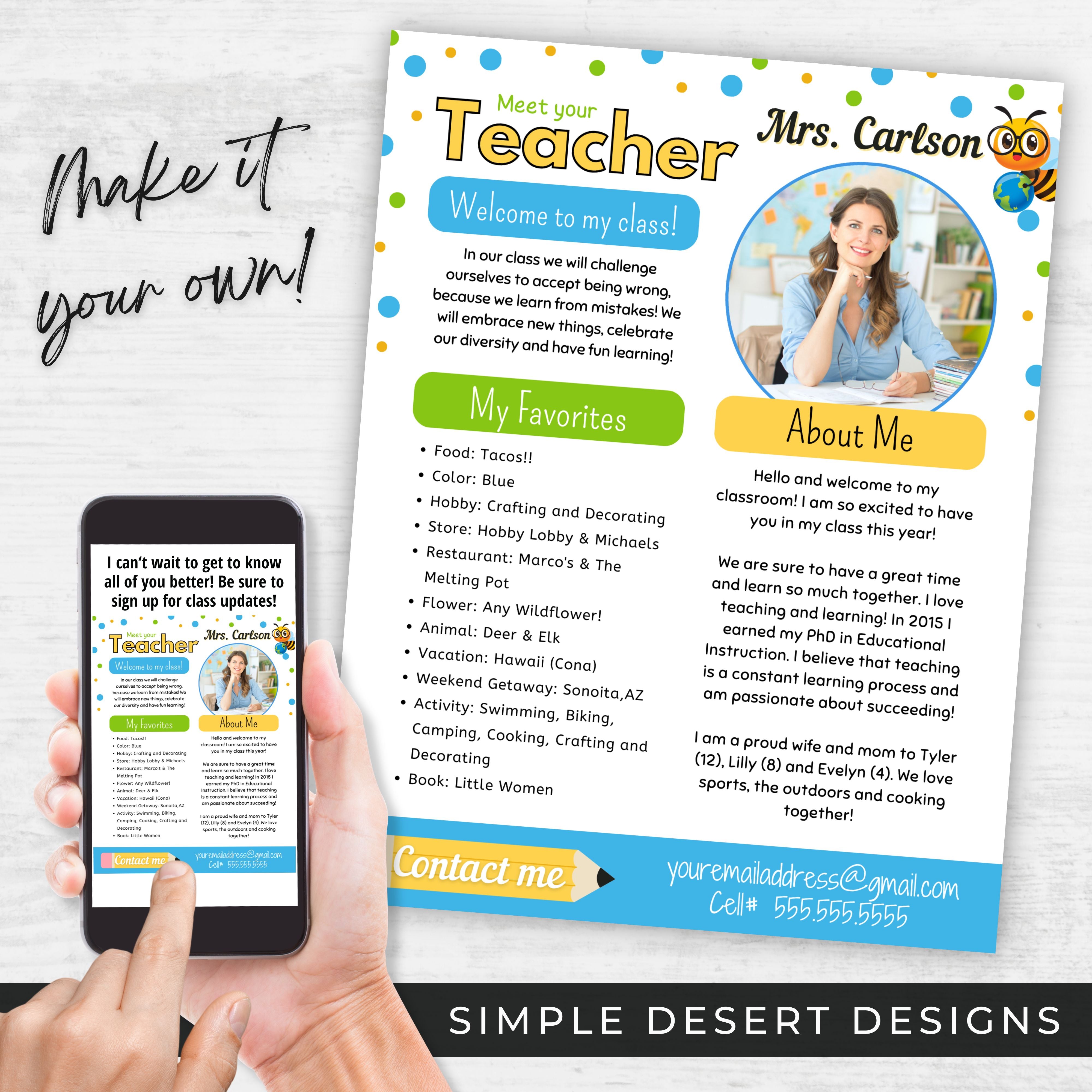 Bee Meet the Teacher Flyer – Simple Desert Designs