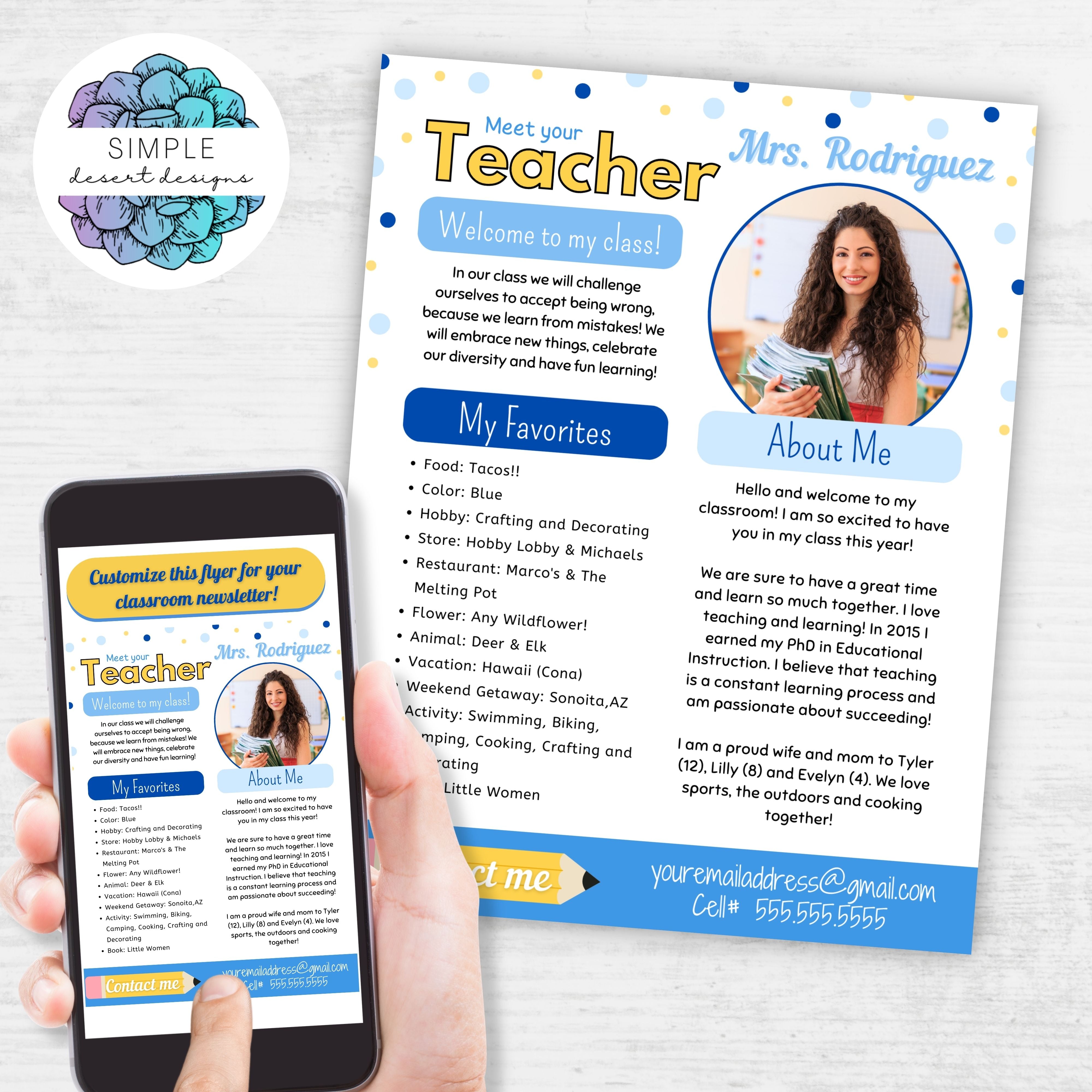 Blue Meet the Teacher Flyer – Simple Desert Designs
