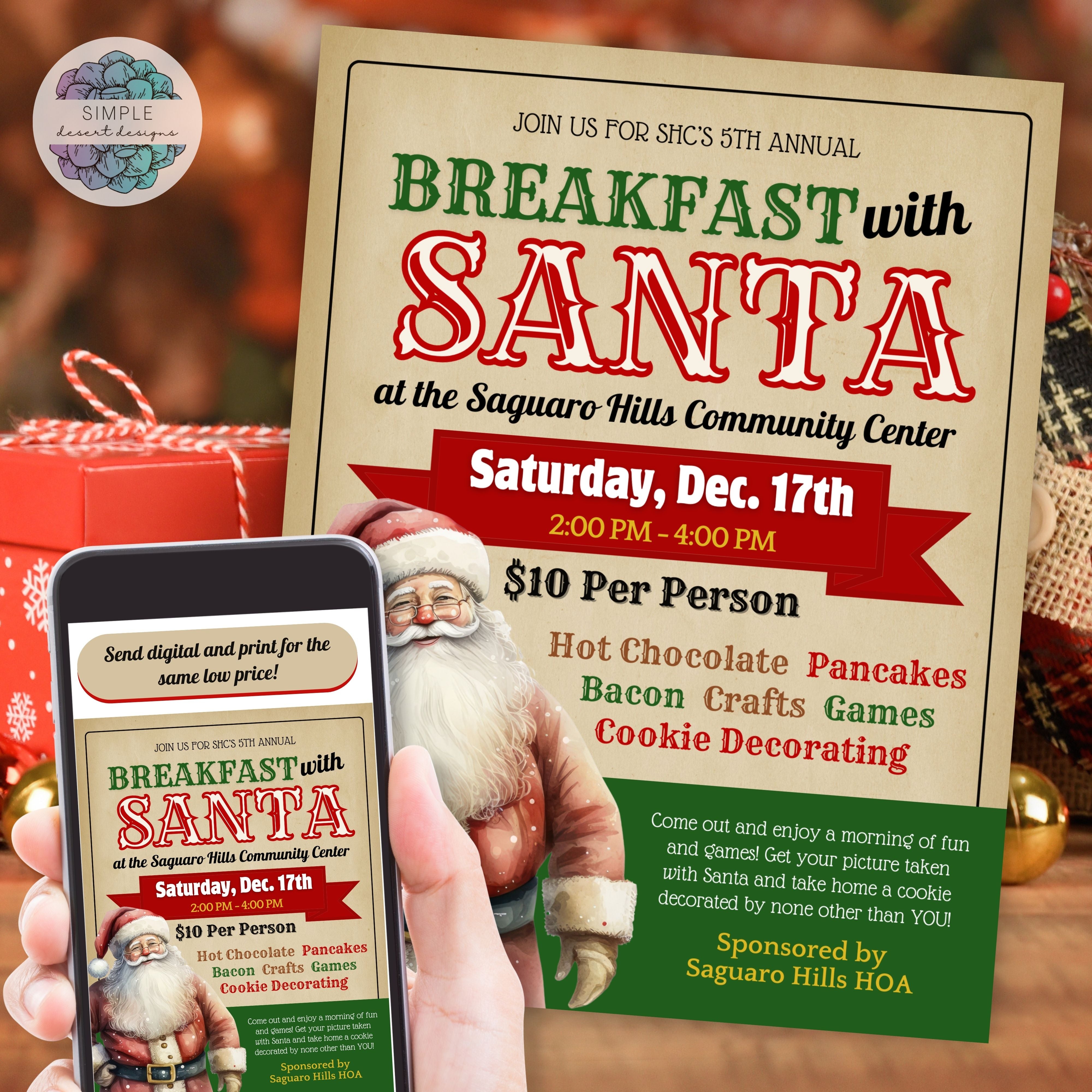 Old Fashioned Breakfast with Santa Flyers – Simple Desert Designs