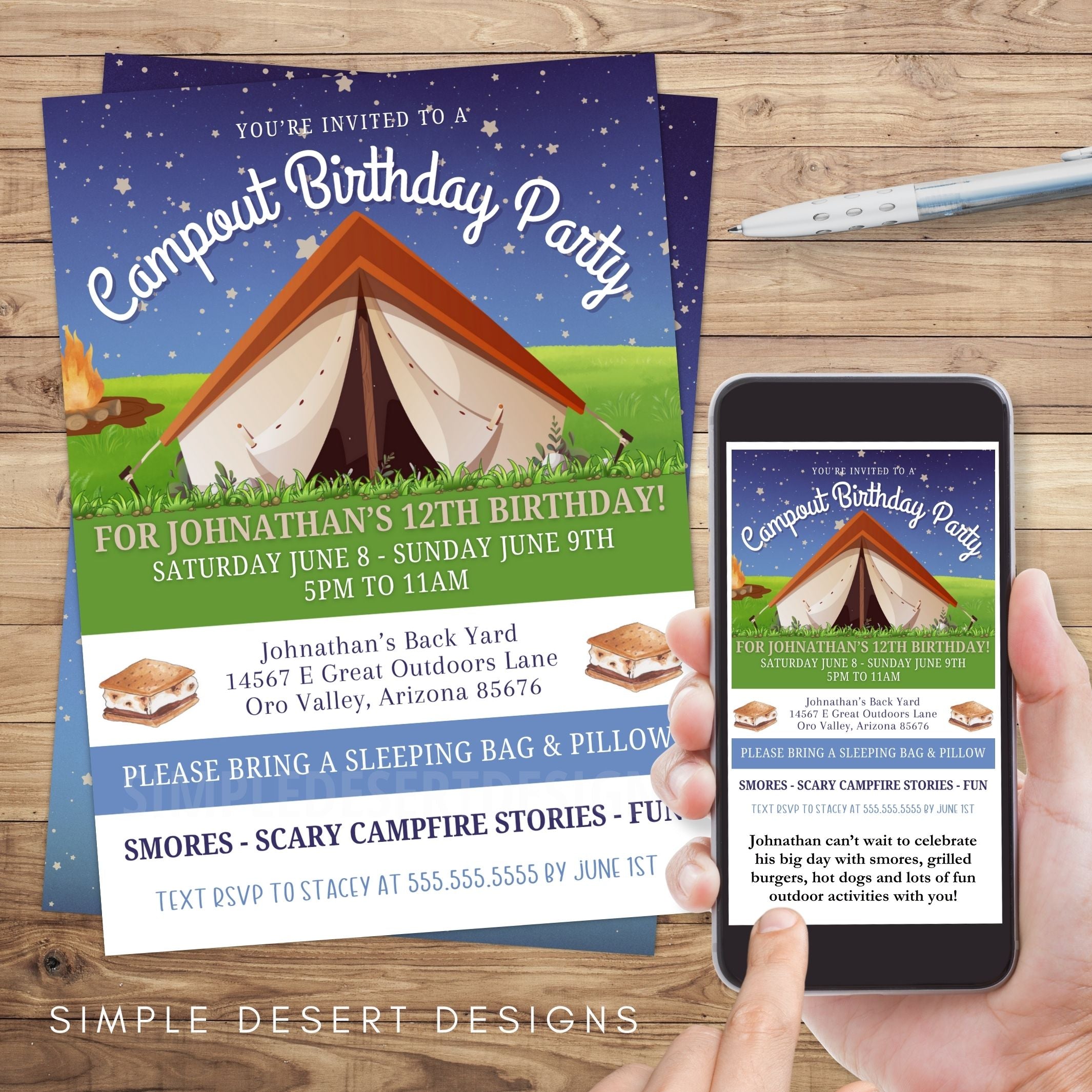 Camping Birthday Party Invitation – Simple Desert Designs