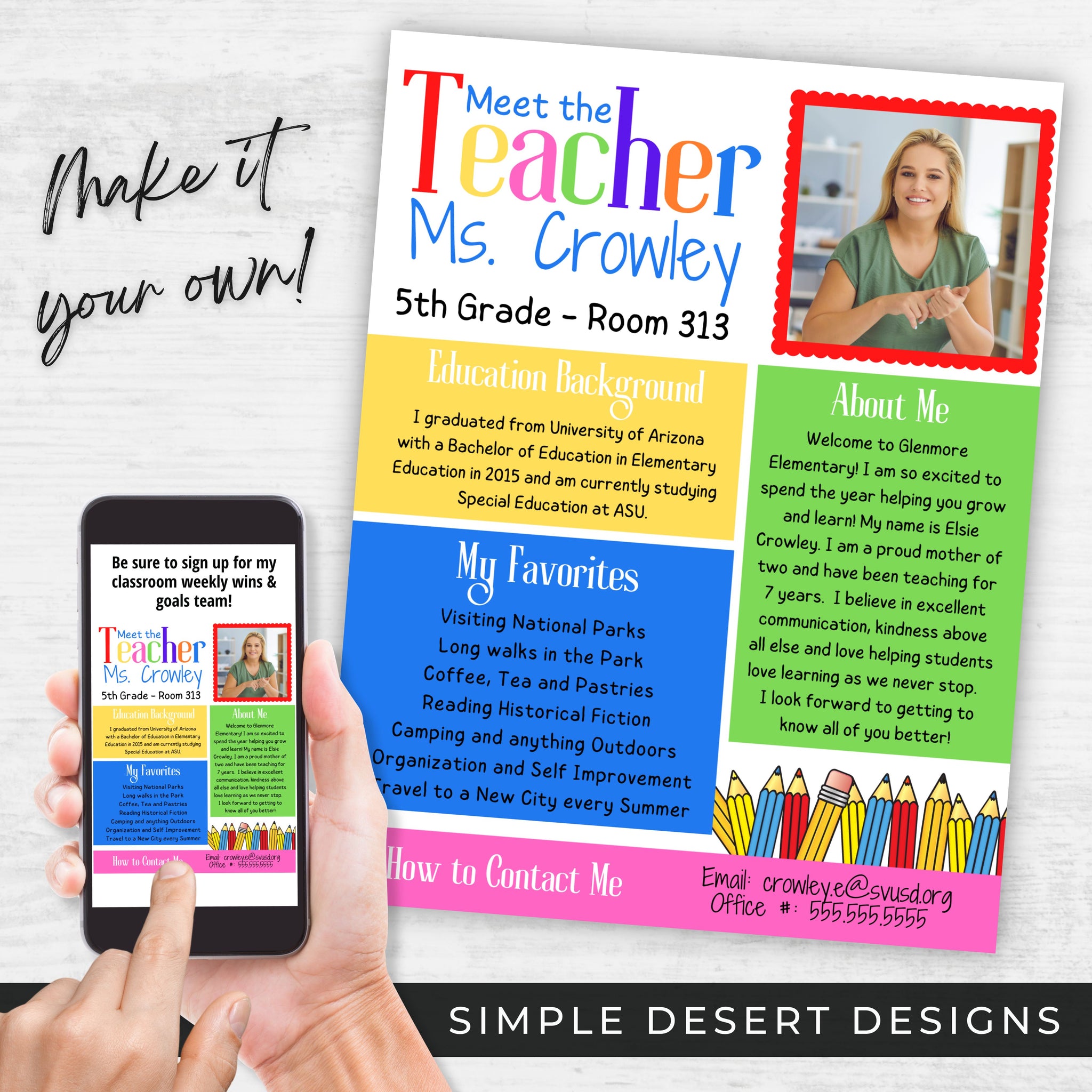 Color Block Editable Meet the Teacher Flyer - Simple Desert Designs