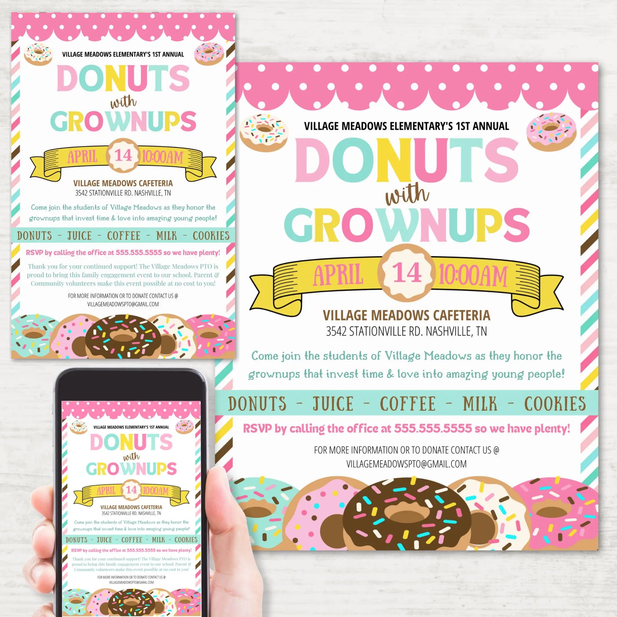 Editable Donuts with Grownups Flyer Set - Simple Desert Designs