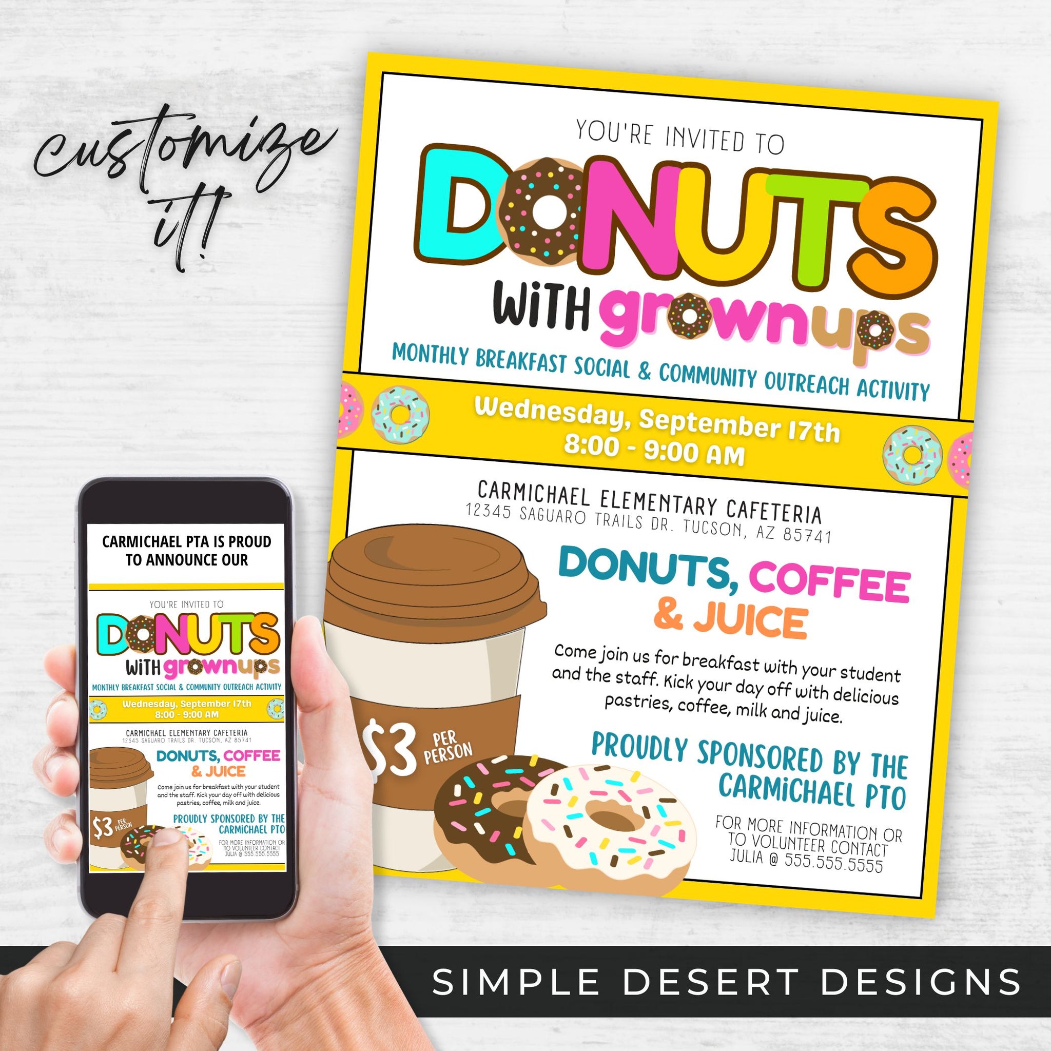 Editable Donuts with Grownups Flyer Set - Simple Desert Designs