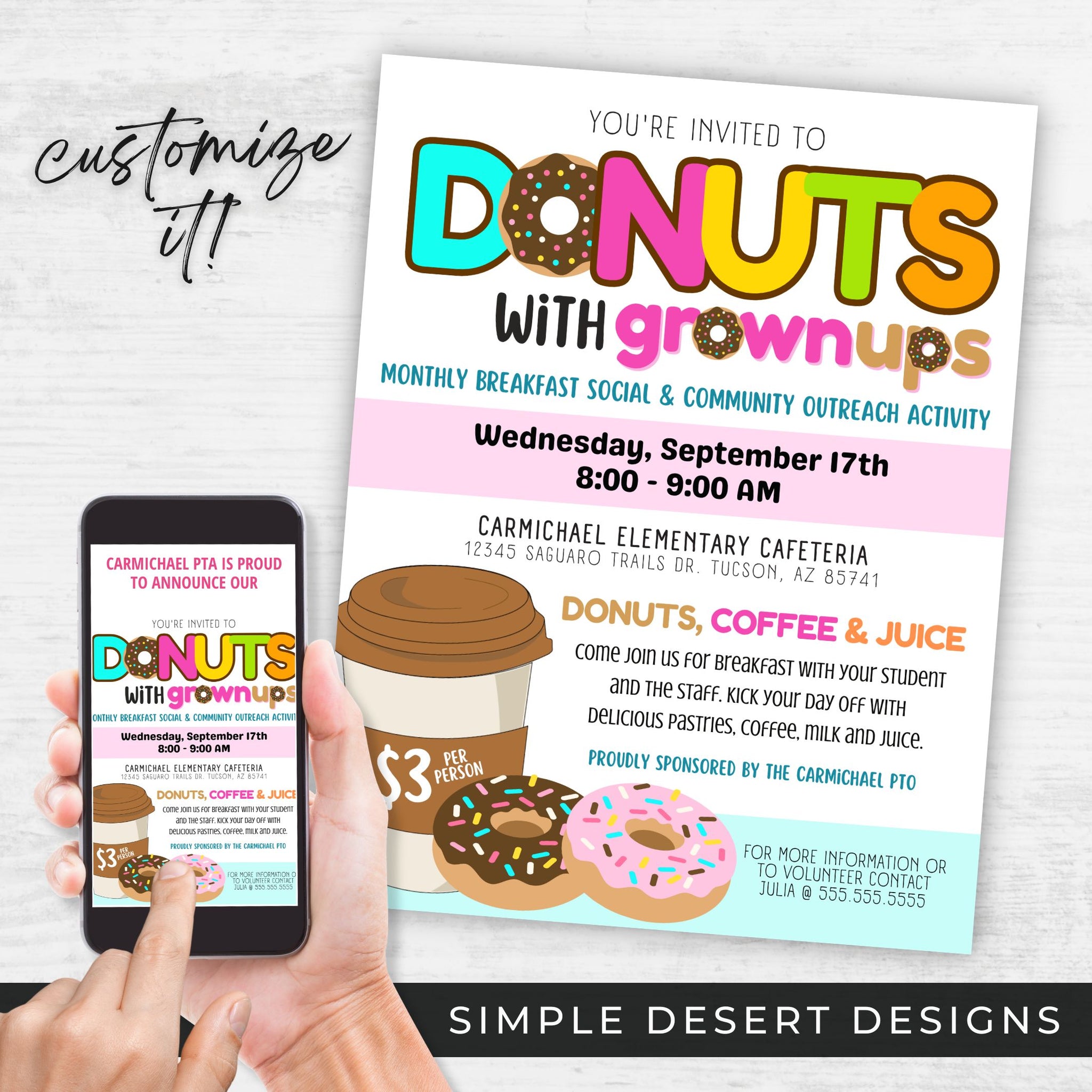 Donuts with Grown Ups Flyer Set - Simple Desert Designs