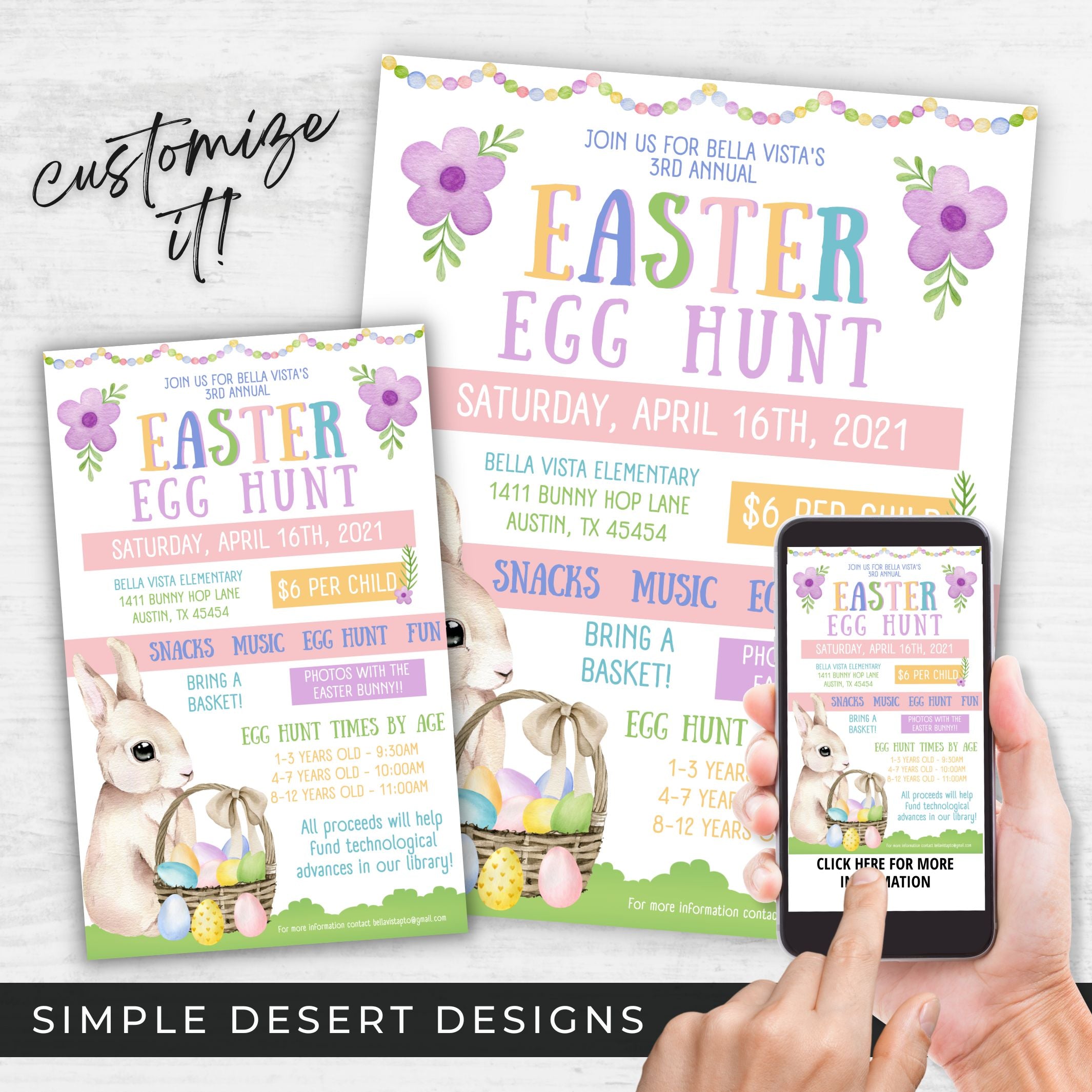 Easter Egg Hunt Flyer Set Party Invite – Simple Desert Designs