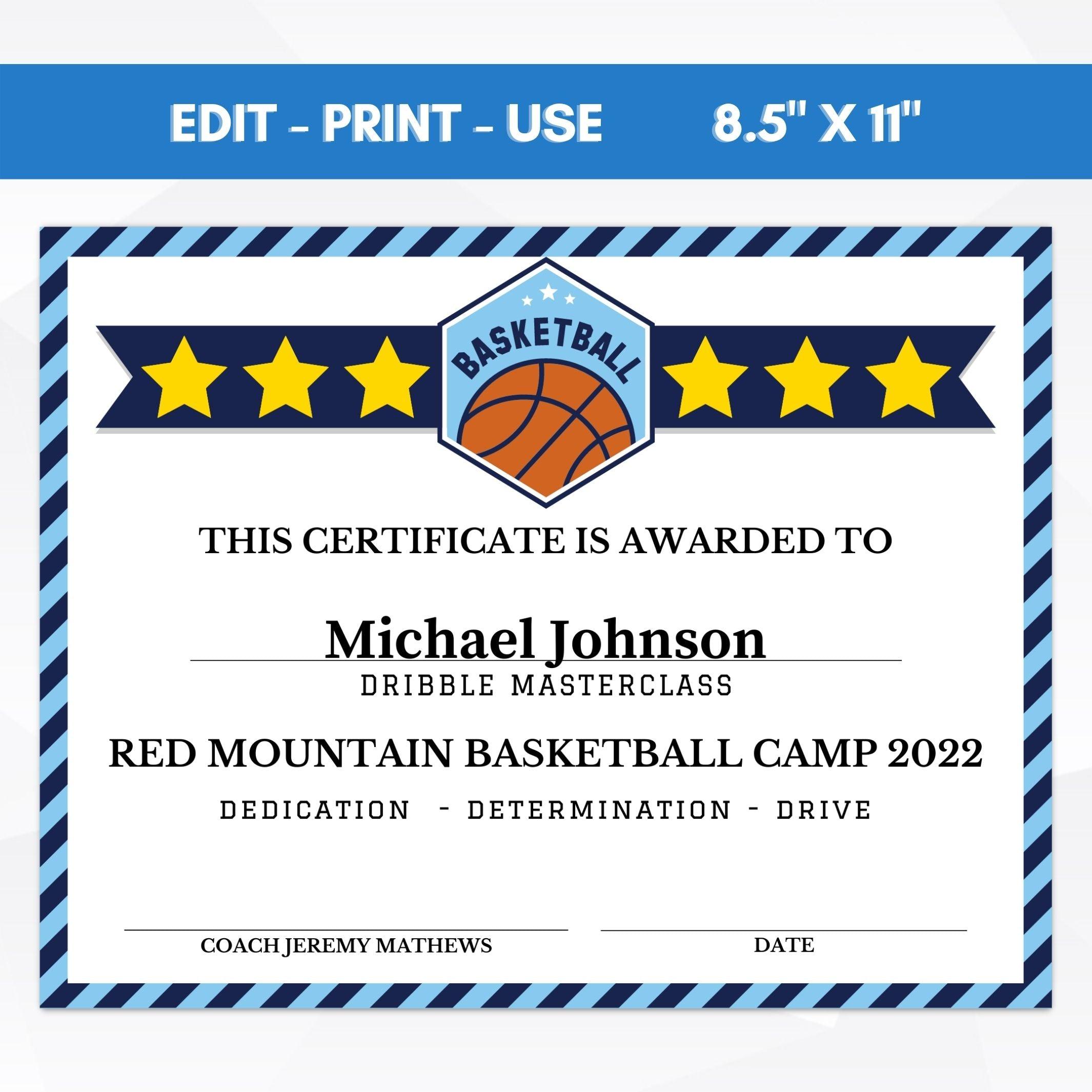 Basketball Award Certificate Templates