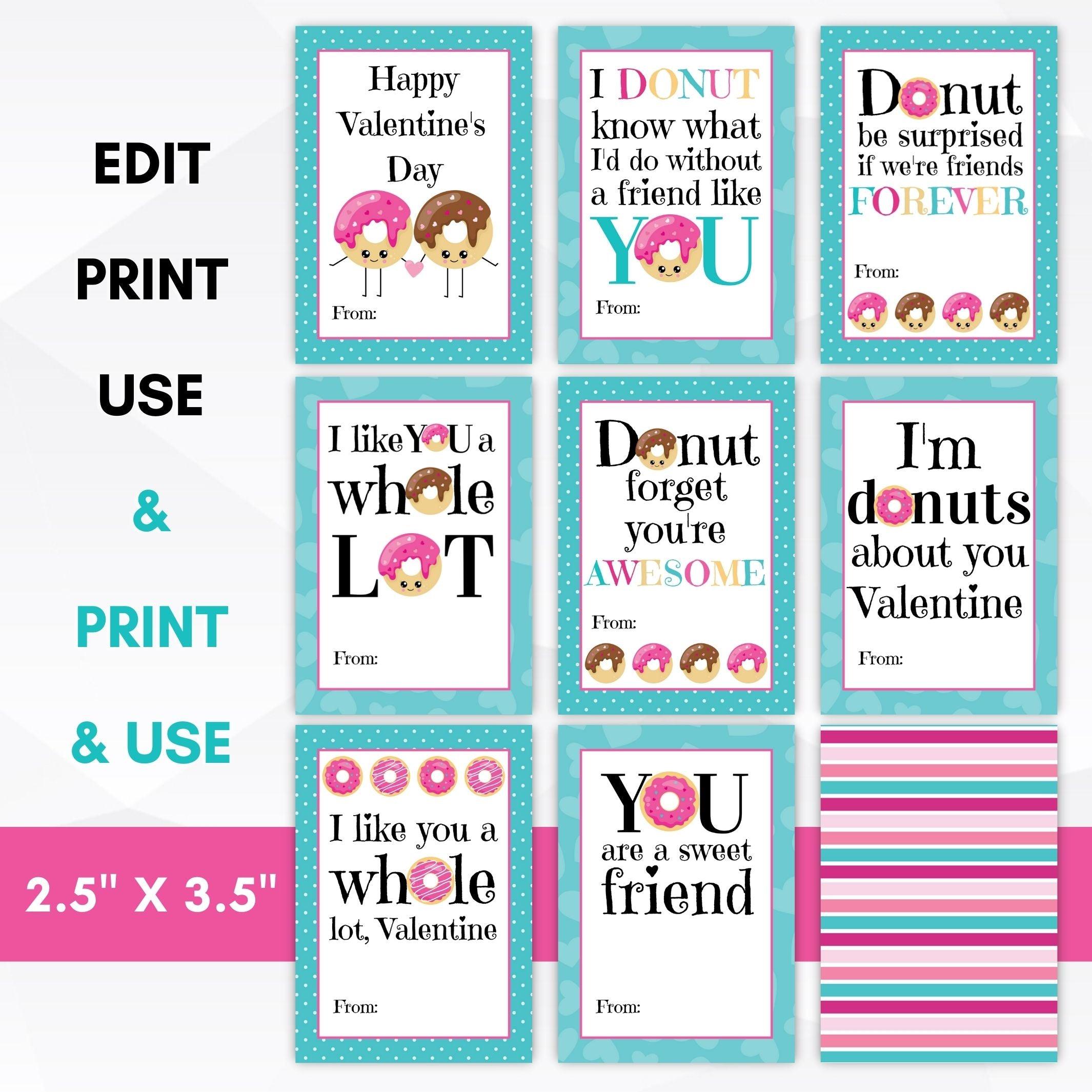Editable Donut Classroom Valentines Cards – Simple Desert Designs