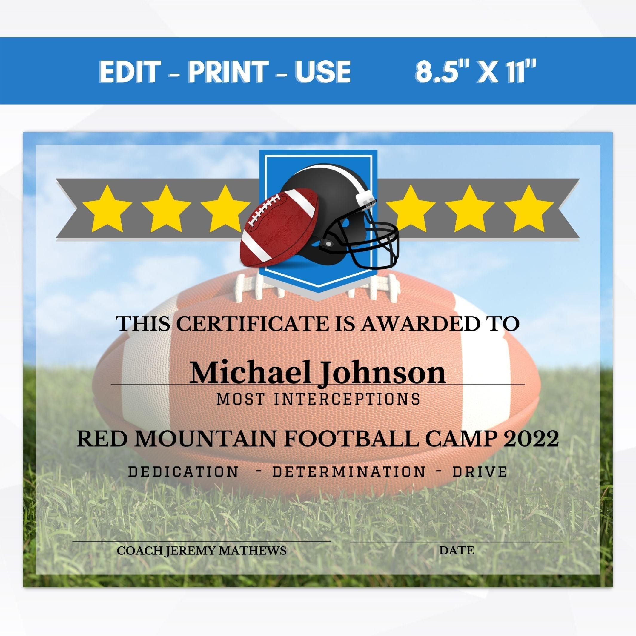 Editable Football Camp Award Template – Simple Desert Designs