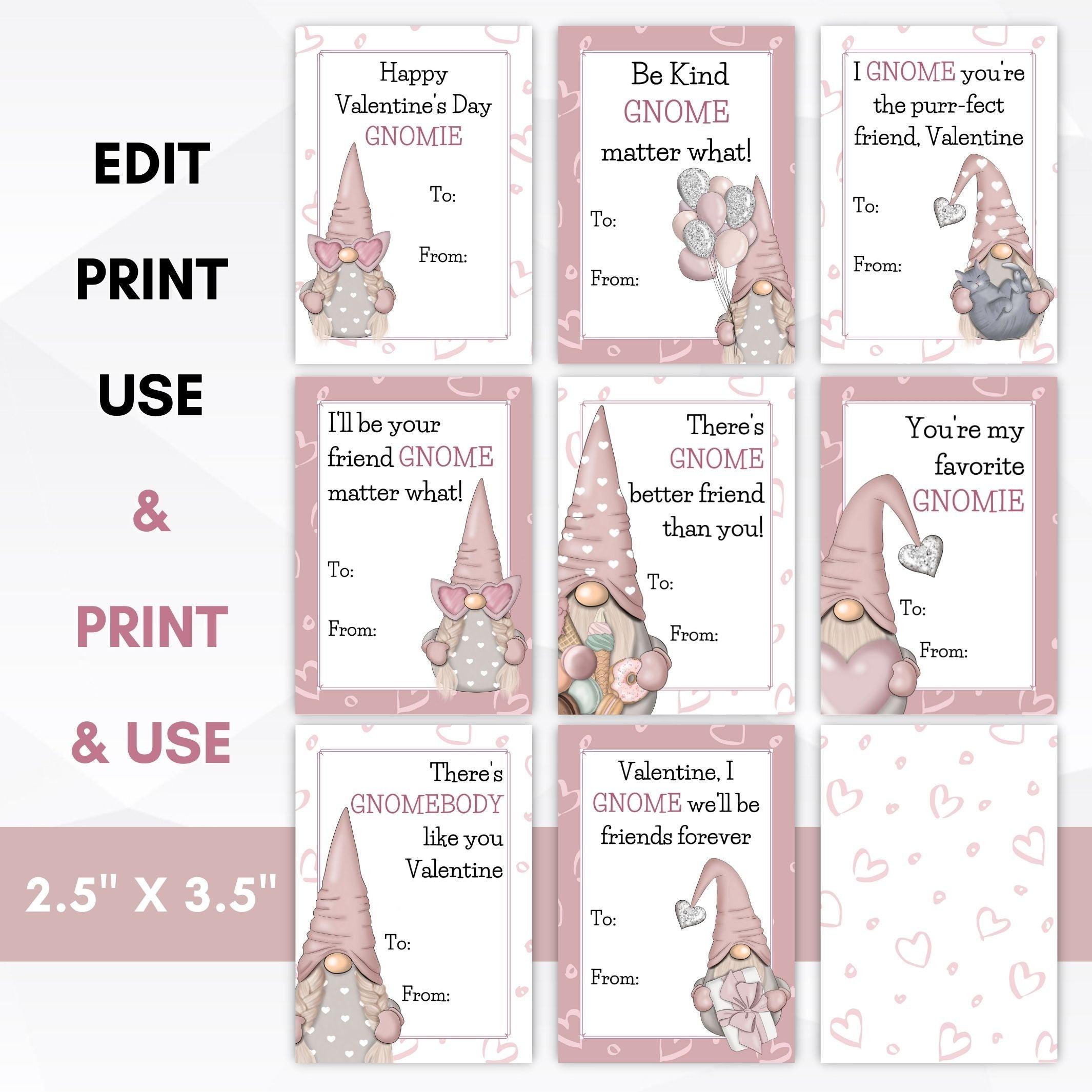 Editable Gnome Classroom Valentines Cards – Simple Desert Designs