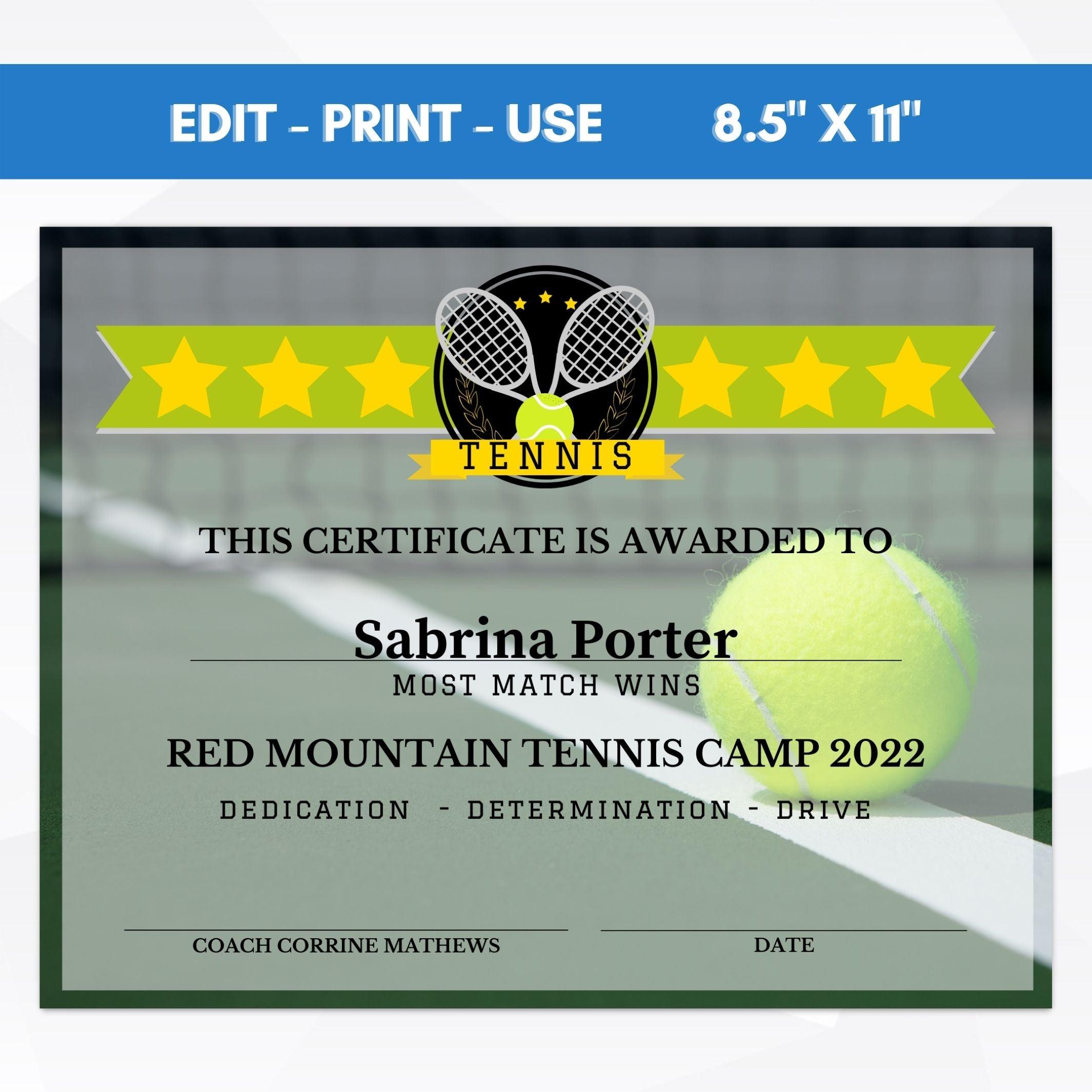 Tennis Certificate Template