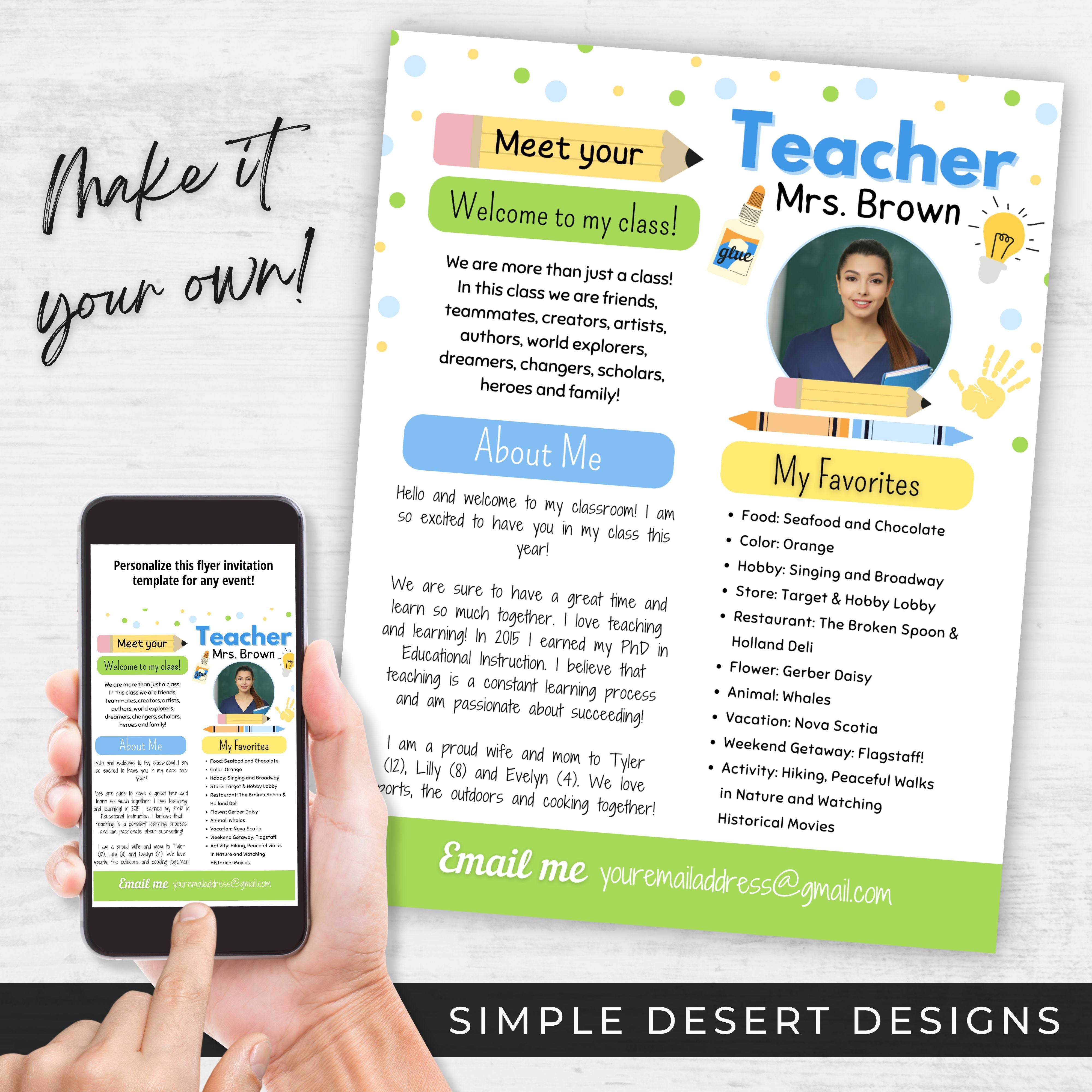 Elementary Meet the Teacher Flyer – Simple Desert Designs