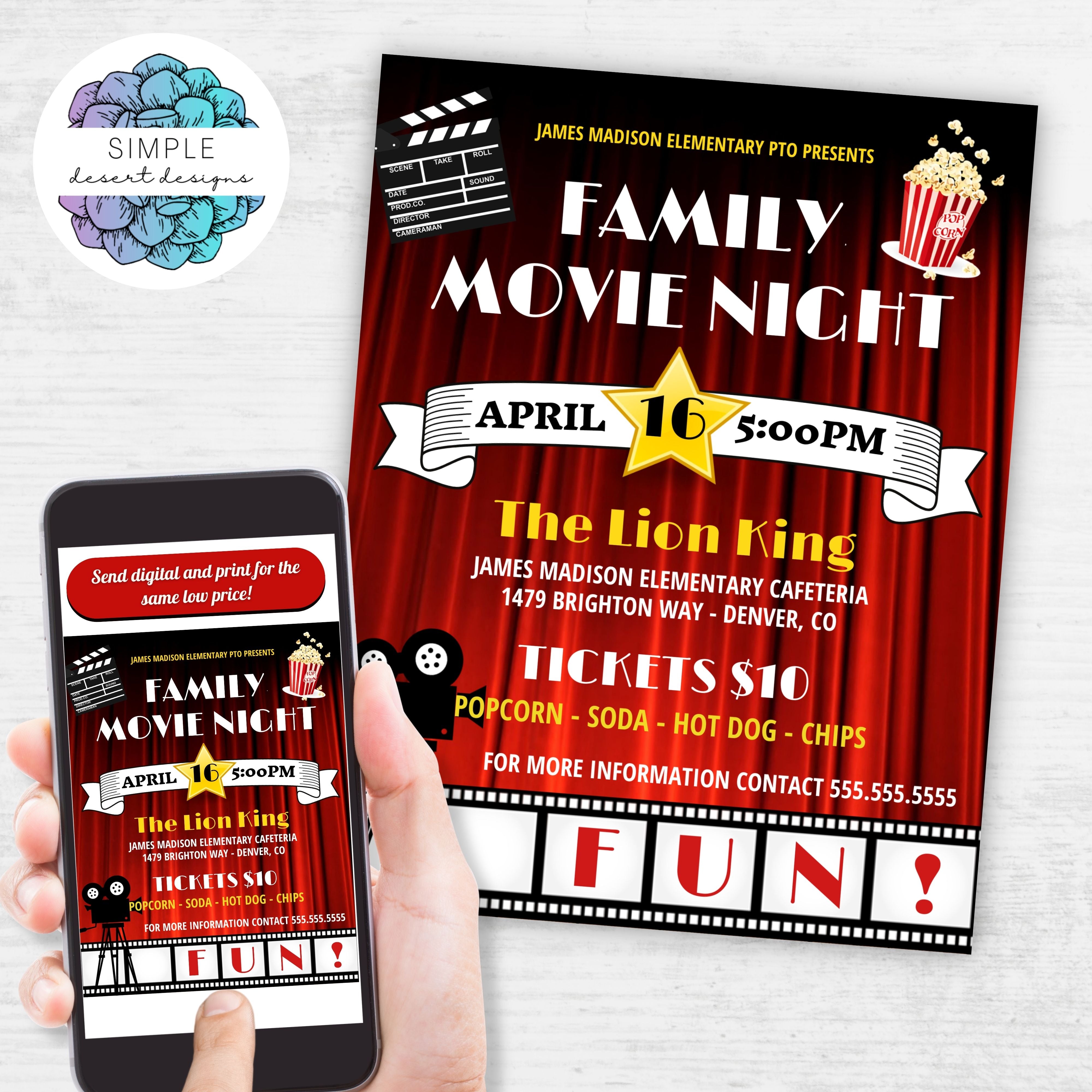 Printable Family Movie Night Flyer Old Movie Night Flyer & Instagram