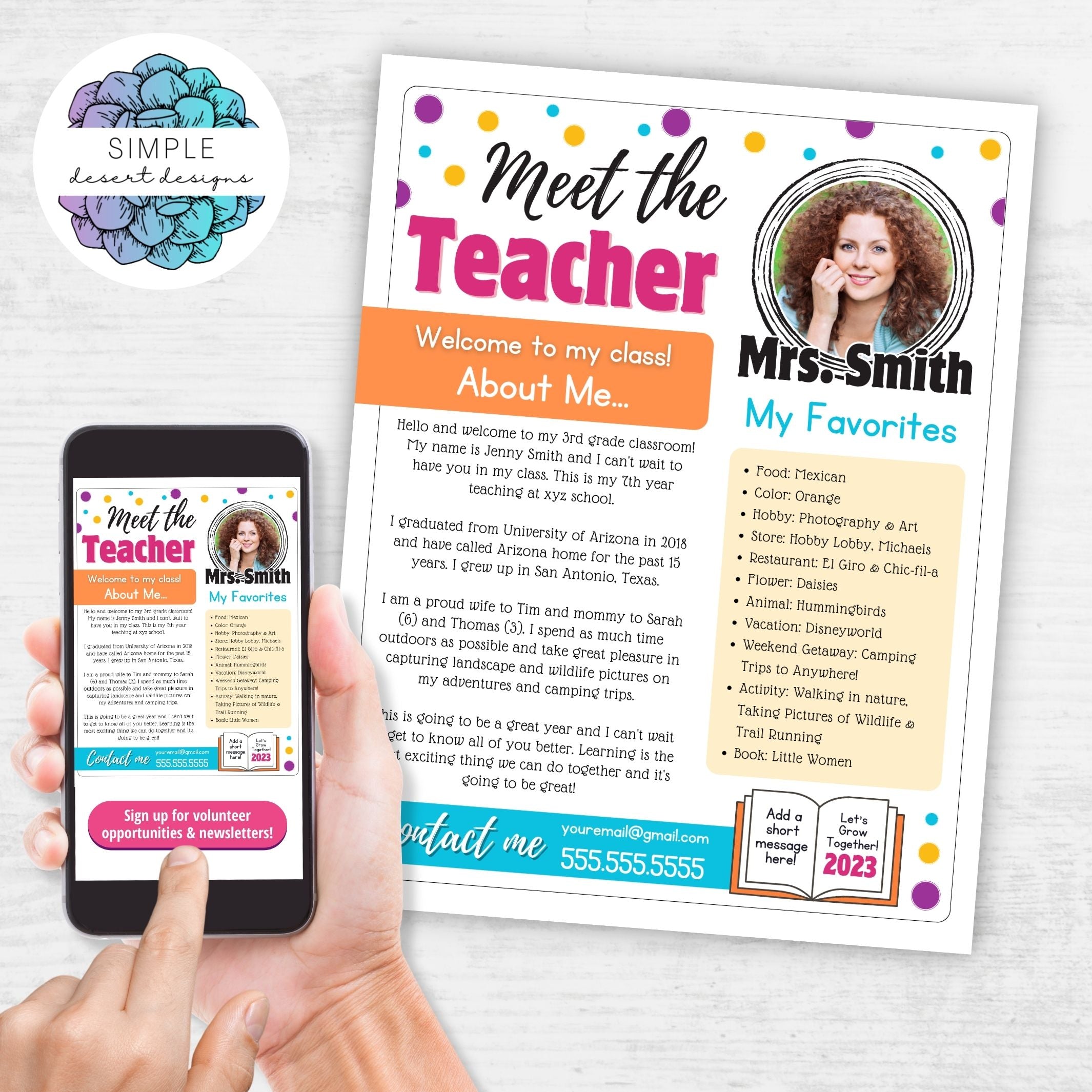 Bright Polka Dot Meet the Teacher Flyer – Simple Desert Designs