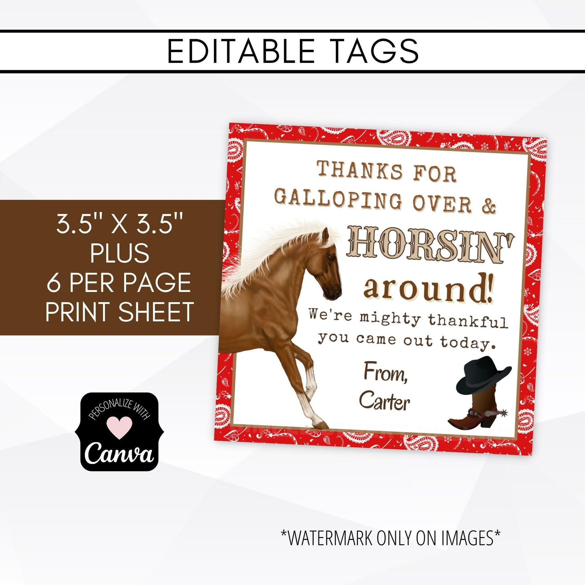 Horse Theme Favor Tag Template - Simple Desert Designs