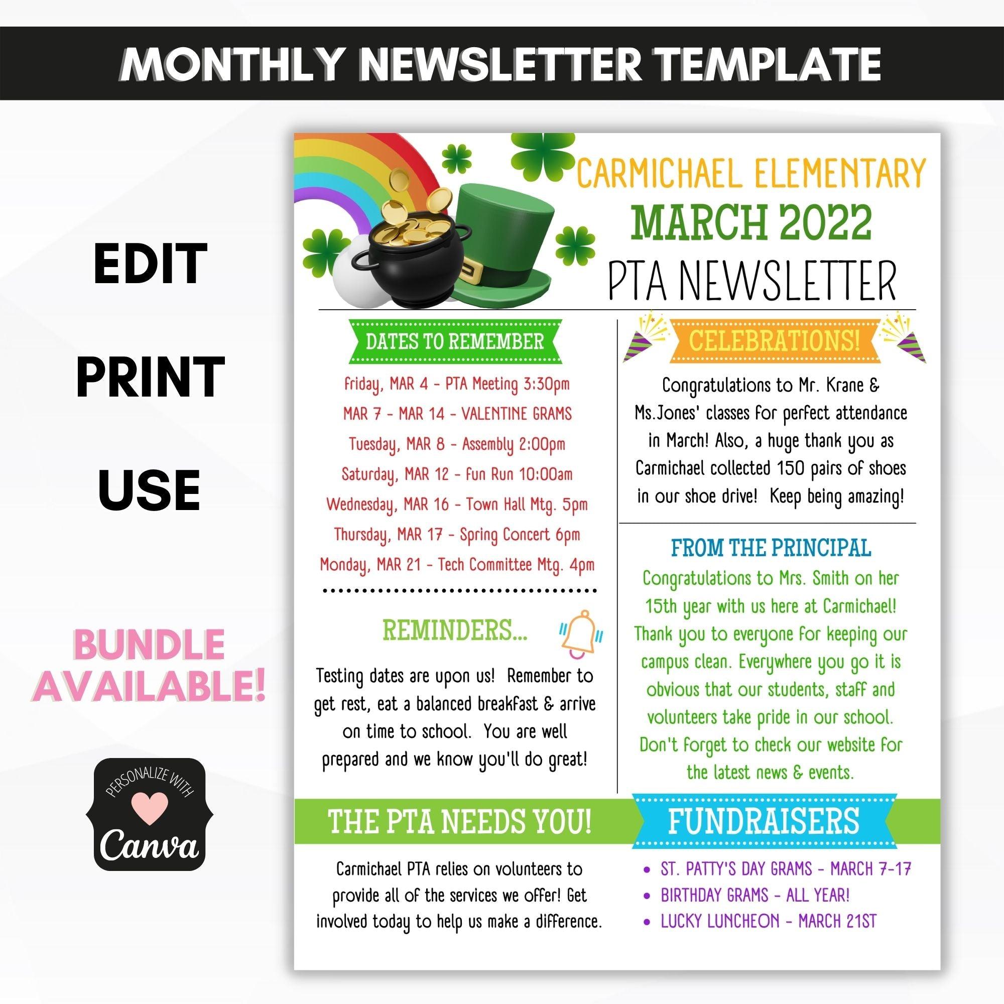 March PTO PTA Newsletter Flyer Handout – Simple Desert Designs