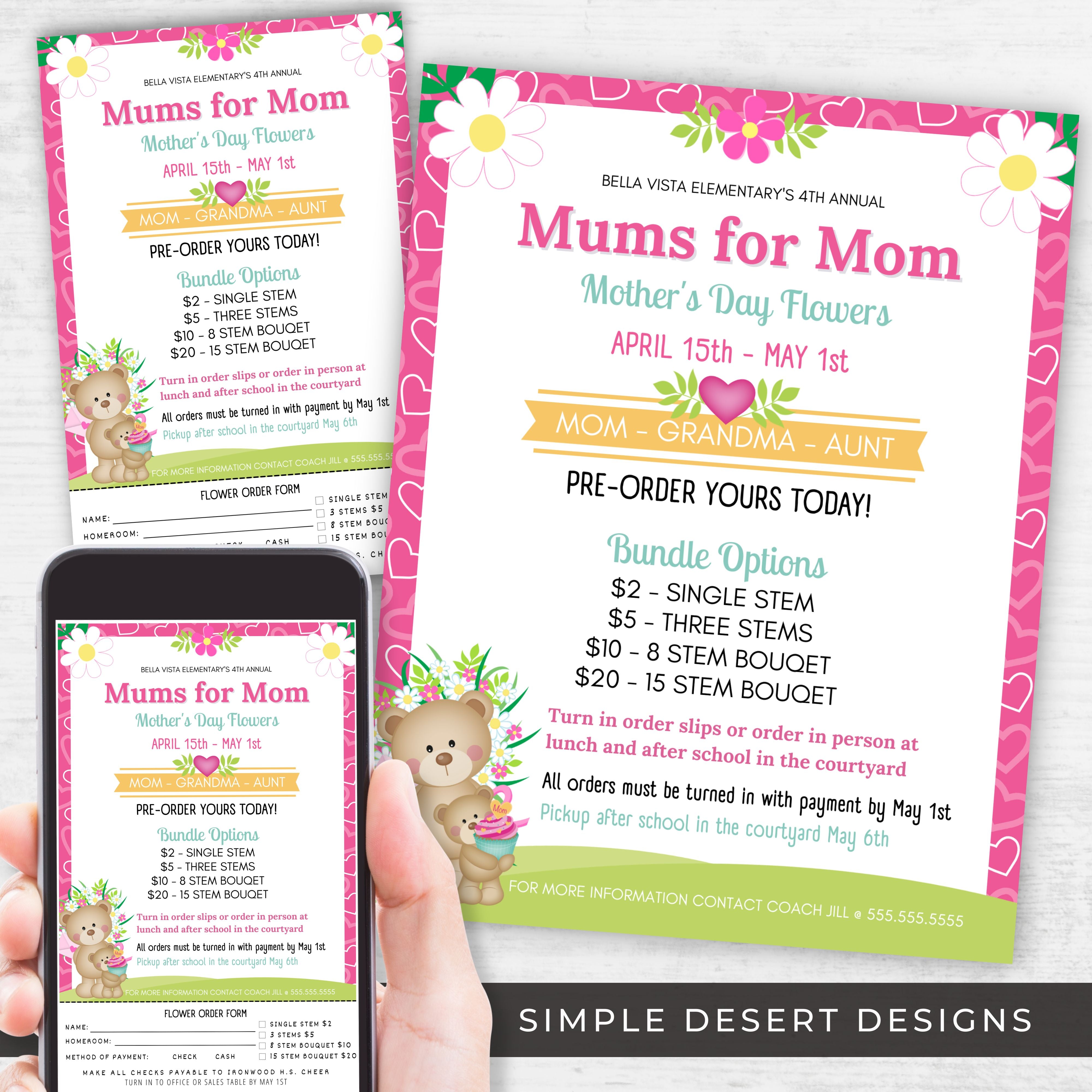 Mother's Day Flower Fundraiser Flyer Set – Simple Desert Designs