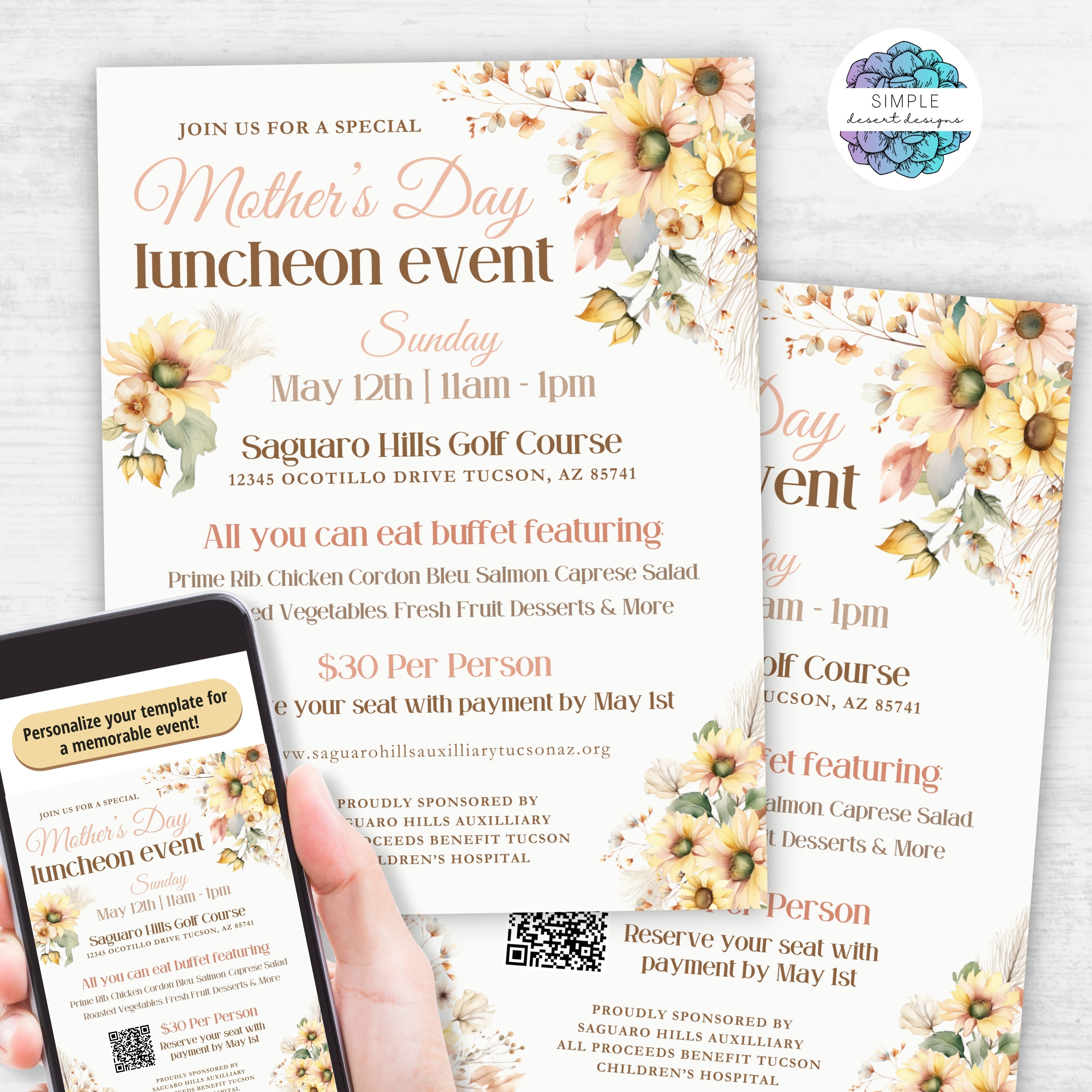 Elegant Mothers Day Luncheon Flyers – Simple Desert Designs