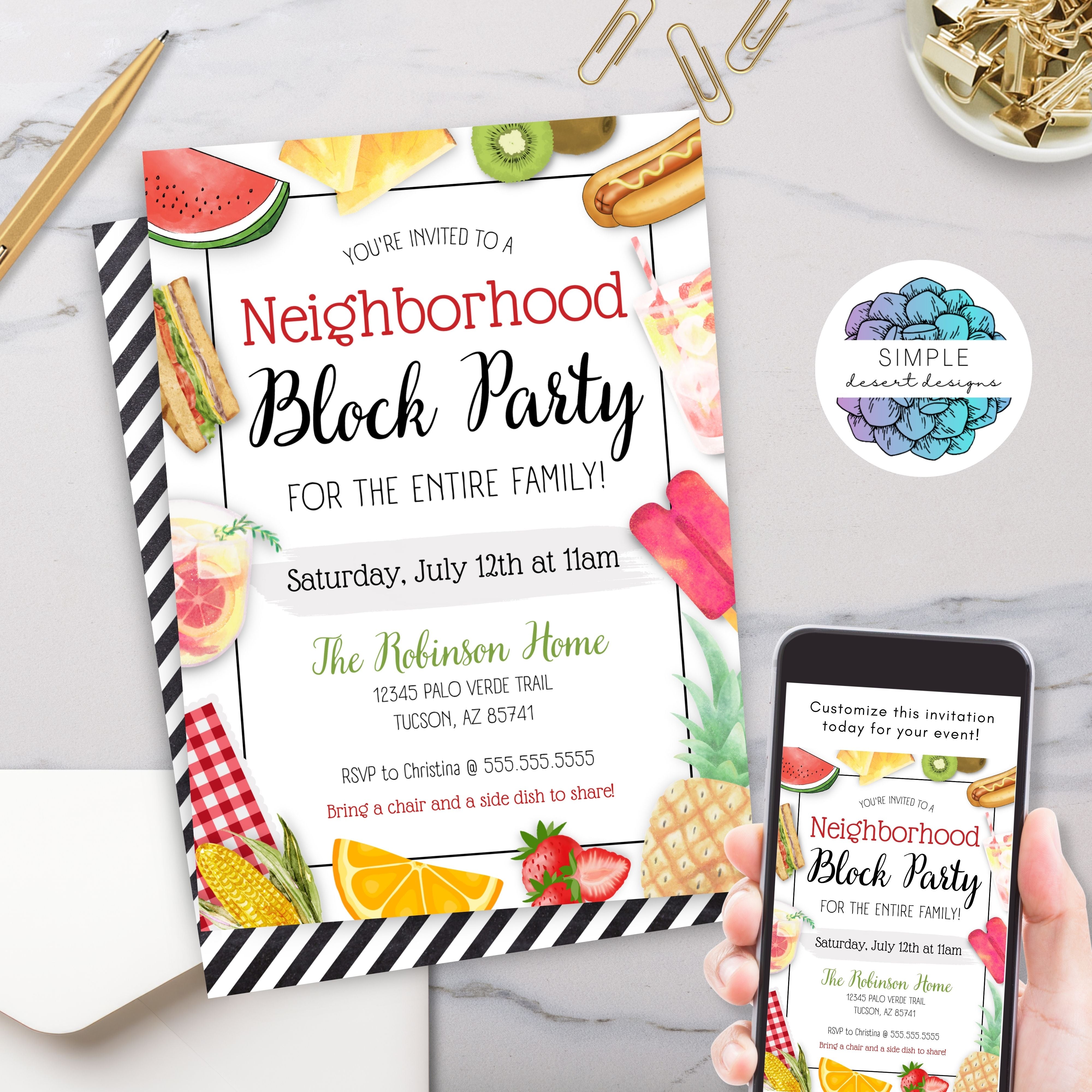 Neighborhood Block Party Invitation Ideas Editable Block Party Flyer,