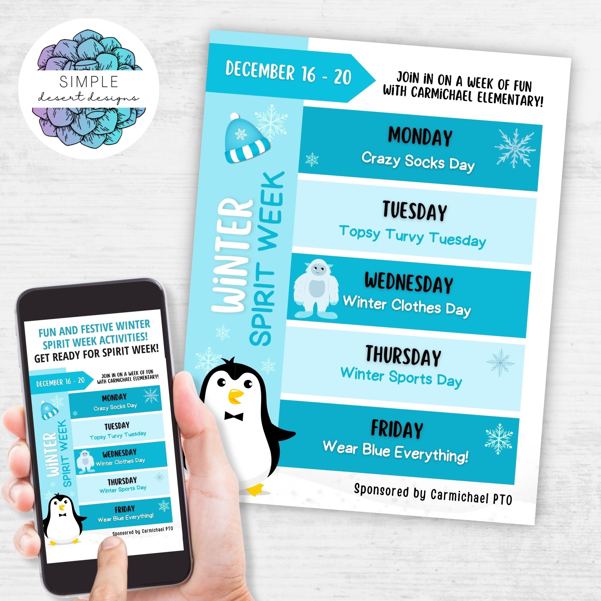 Winter School Work Spirit Week Itinerary – Simple Desert Designs