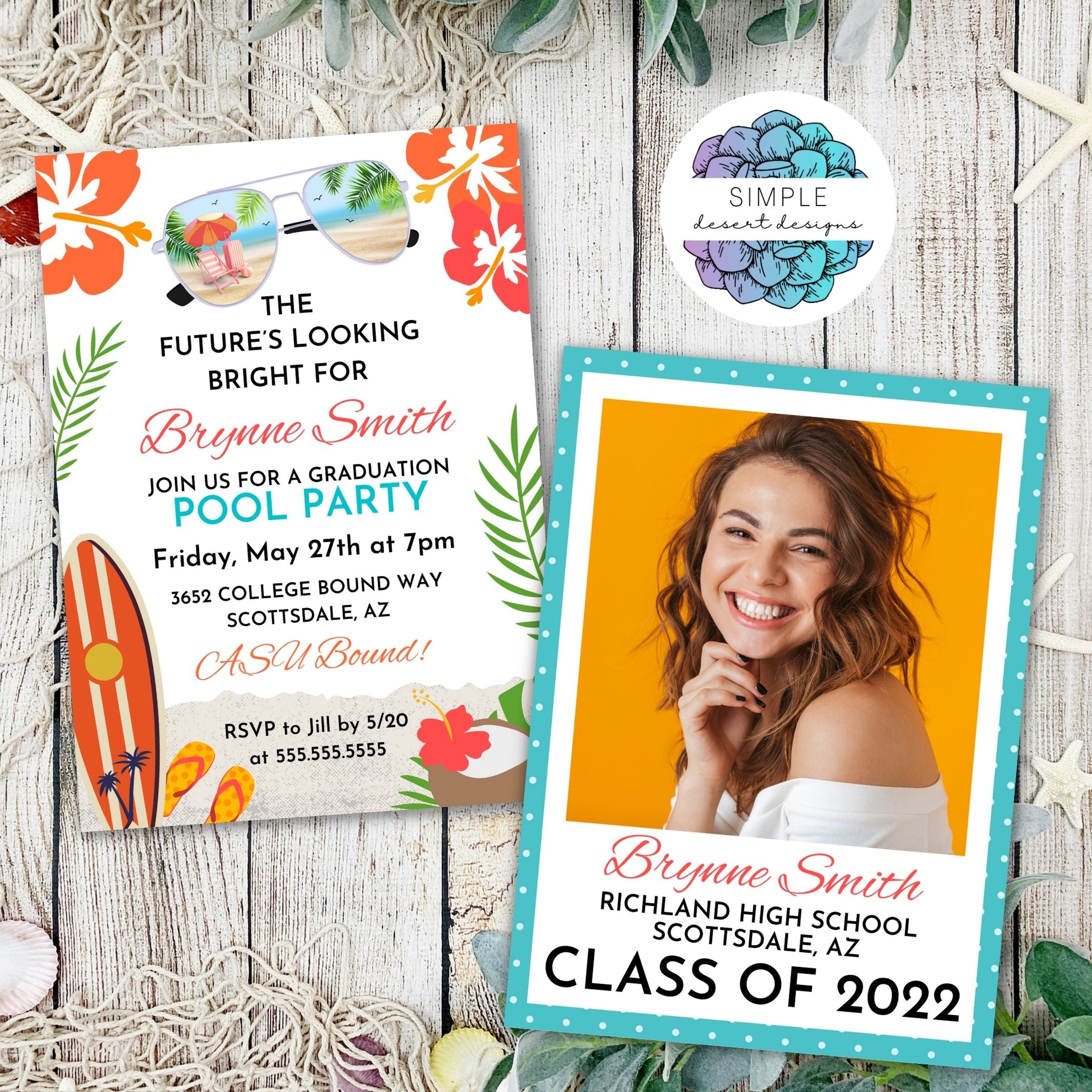 Pool Party Invitation Graduation Layouts