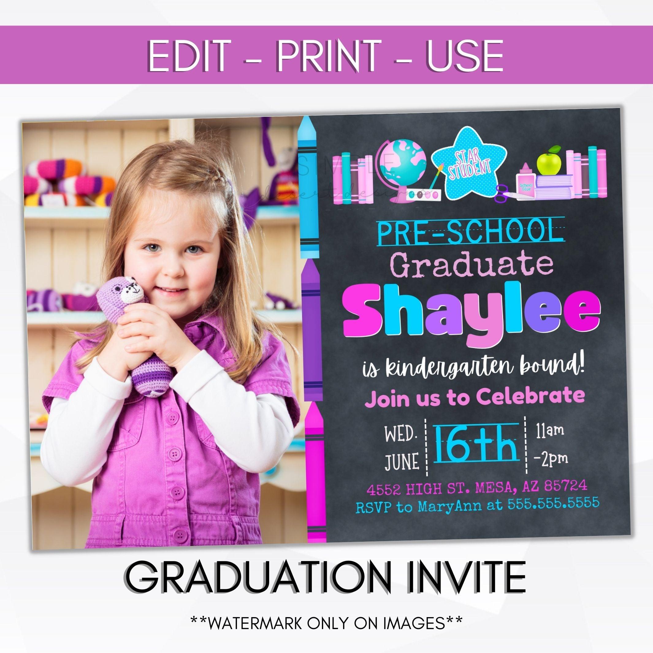 Preschool Graduation Party Invite Pink – Simple Desert Designs