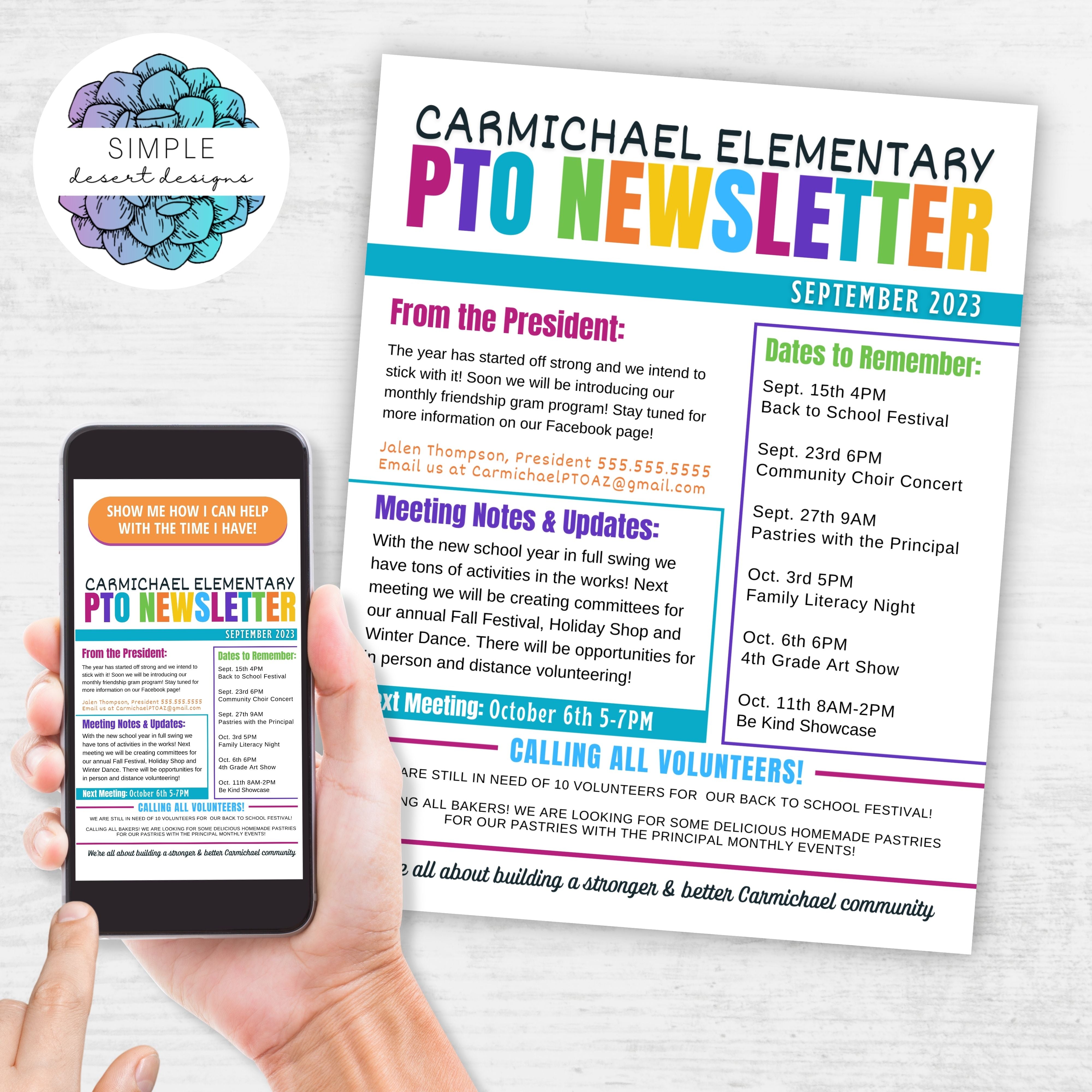 PTA Monthly Newsletter Template – Simple Desert Designs