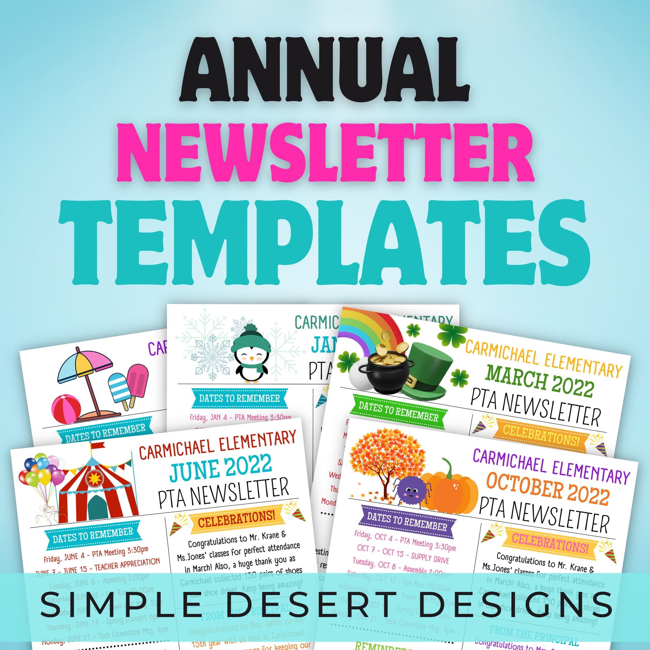 Annual PTO PTA Newsletter Flyers Bundle – Simple Desert Designs