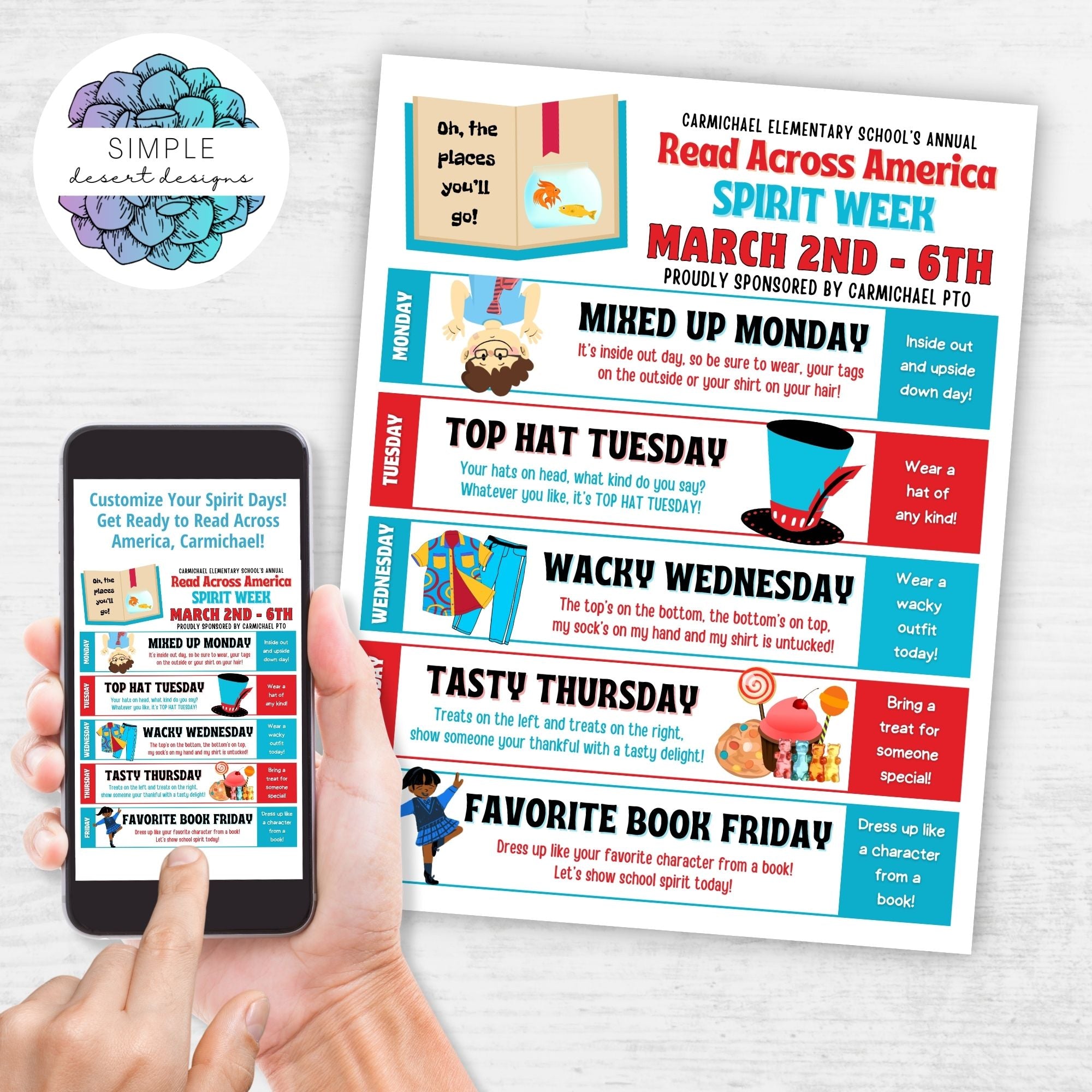 Read Across America Spirit Week Flyer – Simple Desert Designs