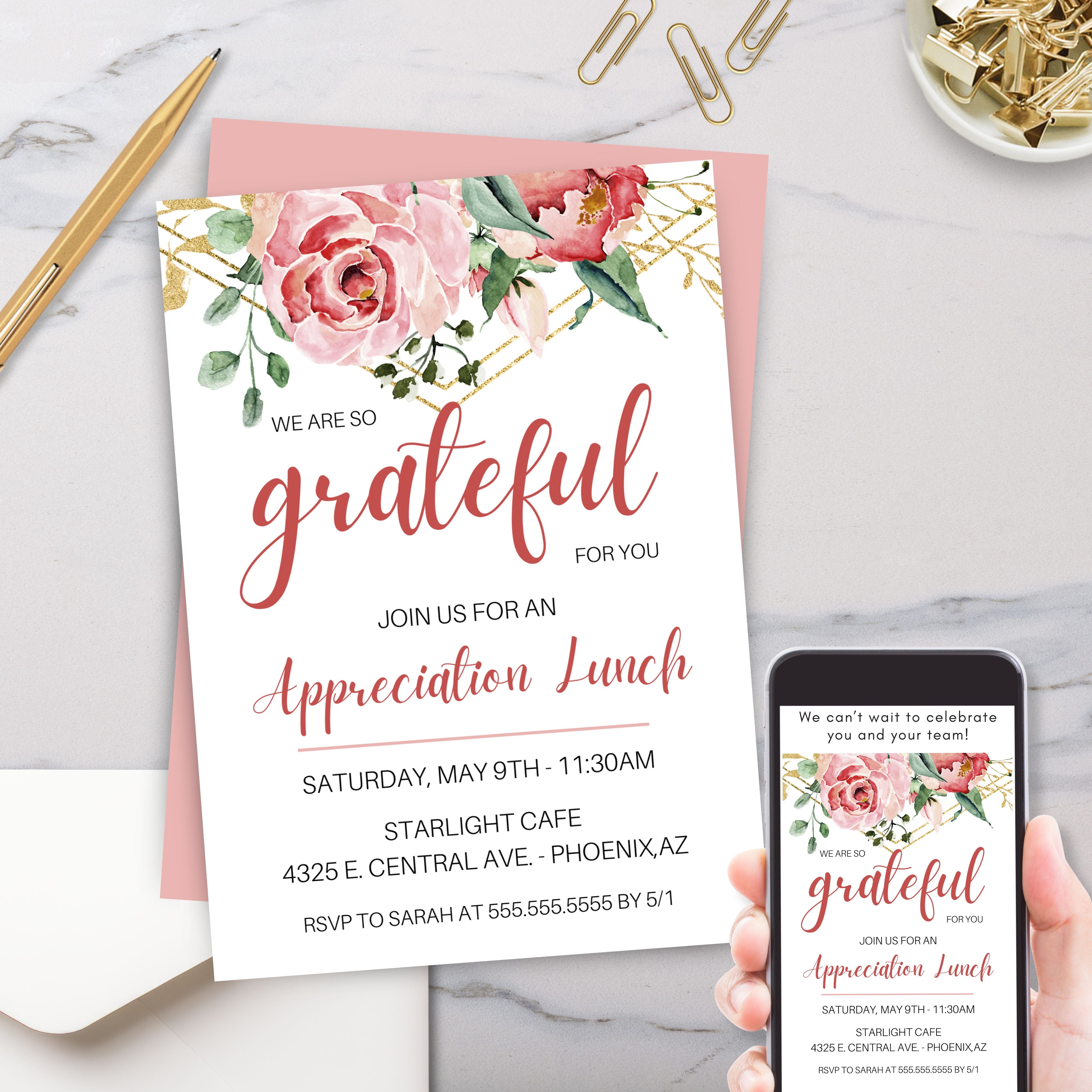 Rose Appreciation Luncheon Party Invite – Simple Desert Designs