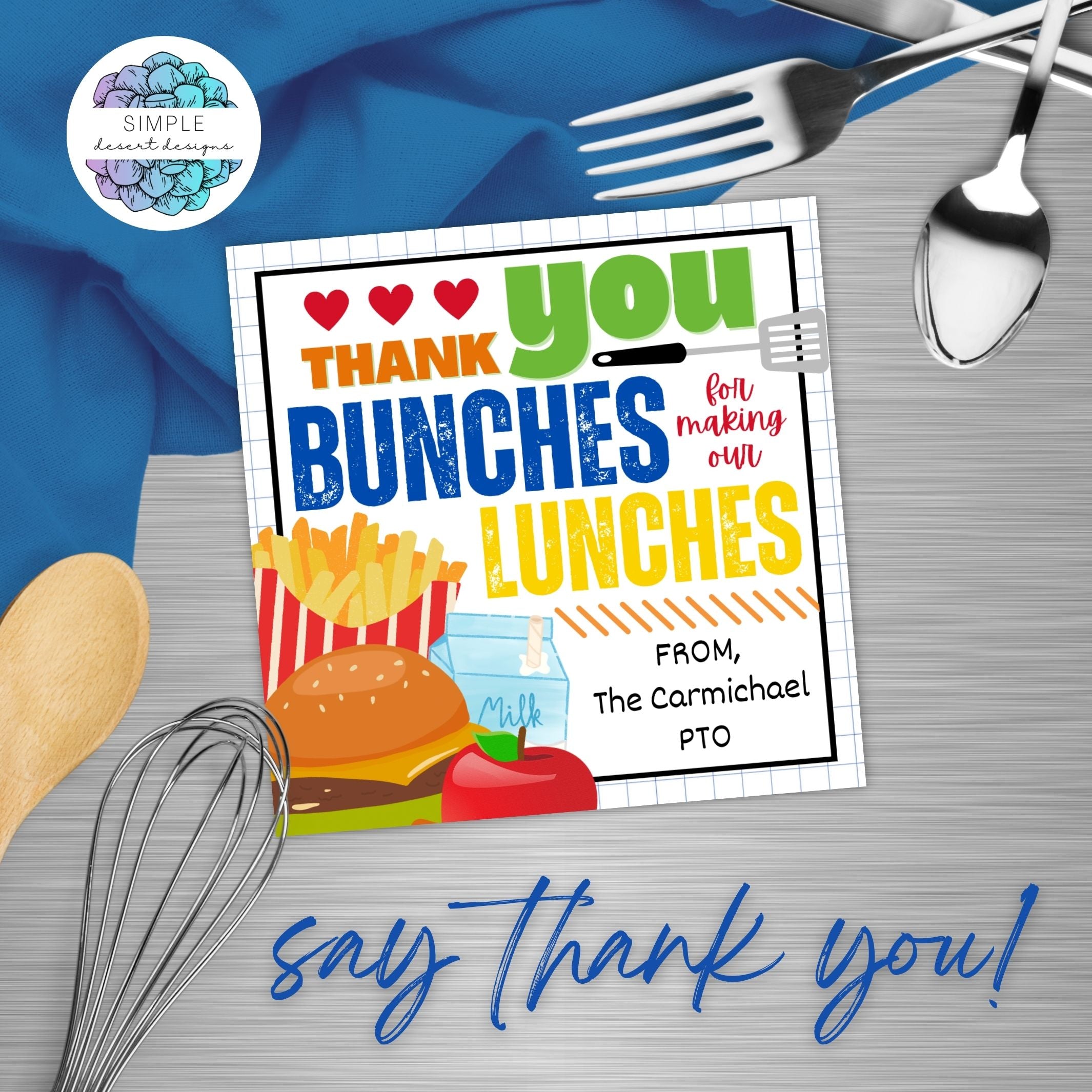 School Cafeteria Appreciation Tag Square – Simple Desert Designs