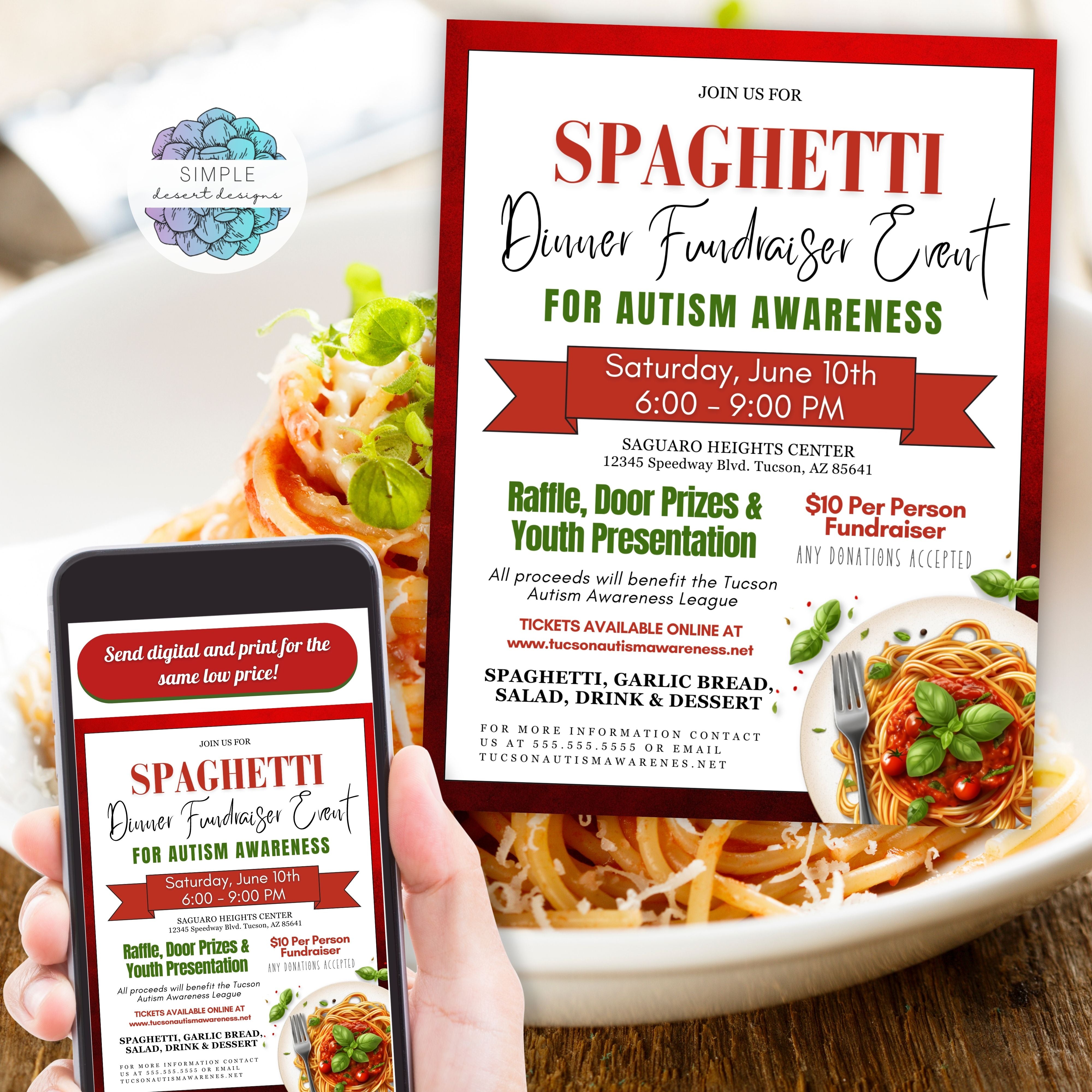 Spaghetti Dinner Fundraiser Flyer Set – Simple Desert Designs