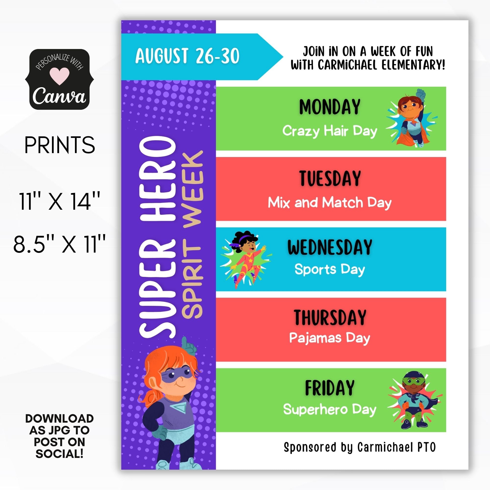 Superhero Theme Spirit Week Flyer – Simple Desert Designs