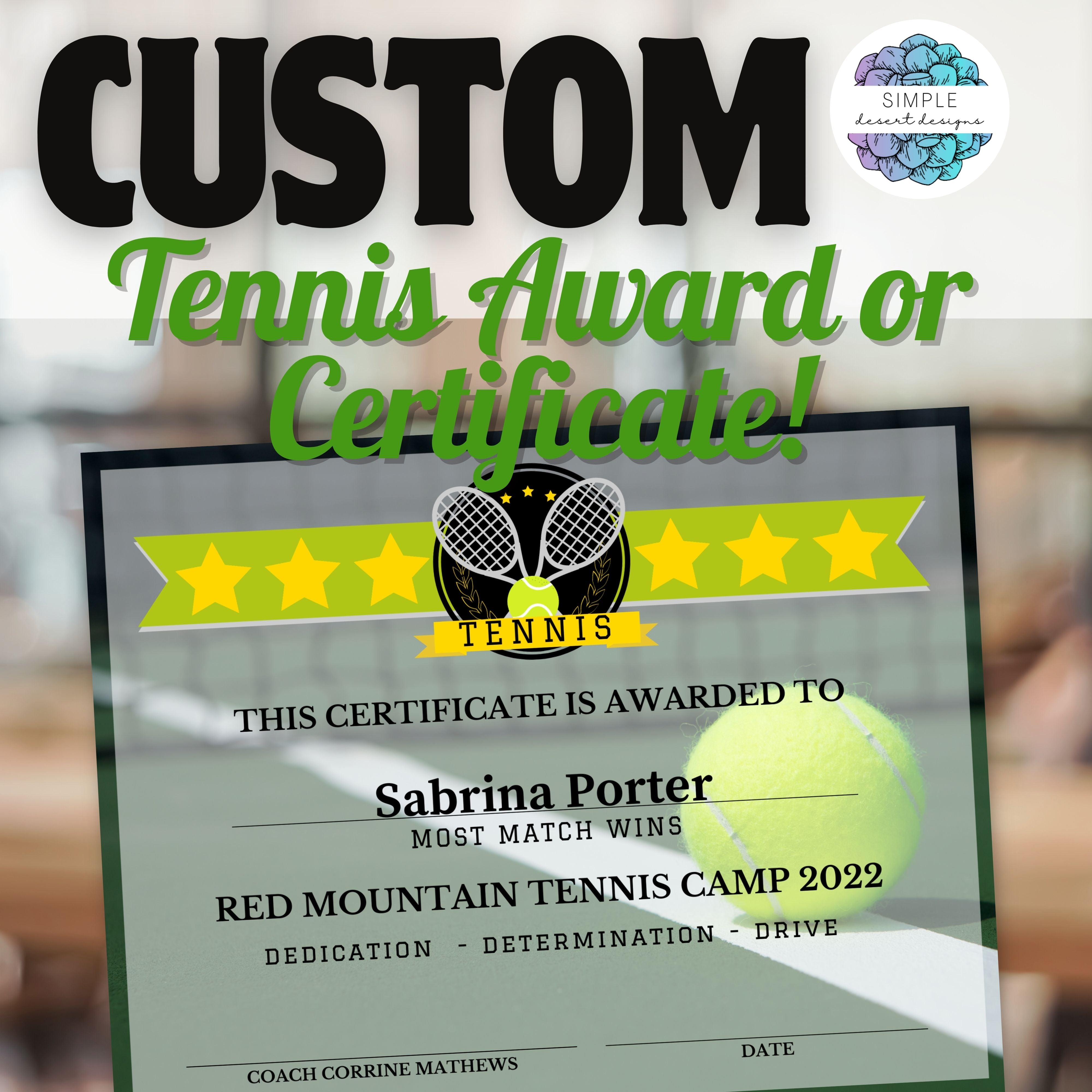 Tennis Award Certificates Template – Simple Desert Designs