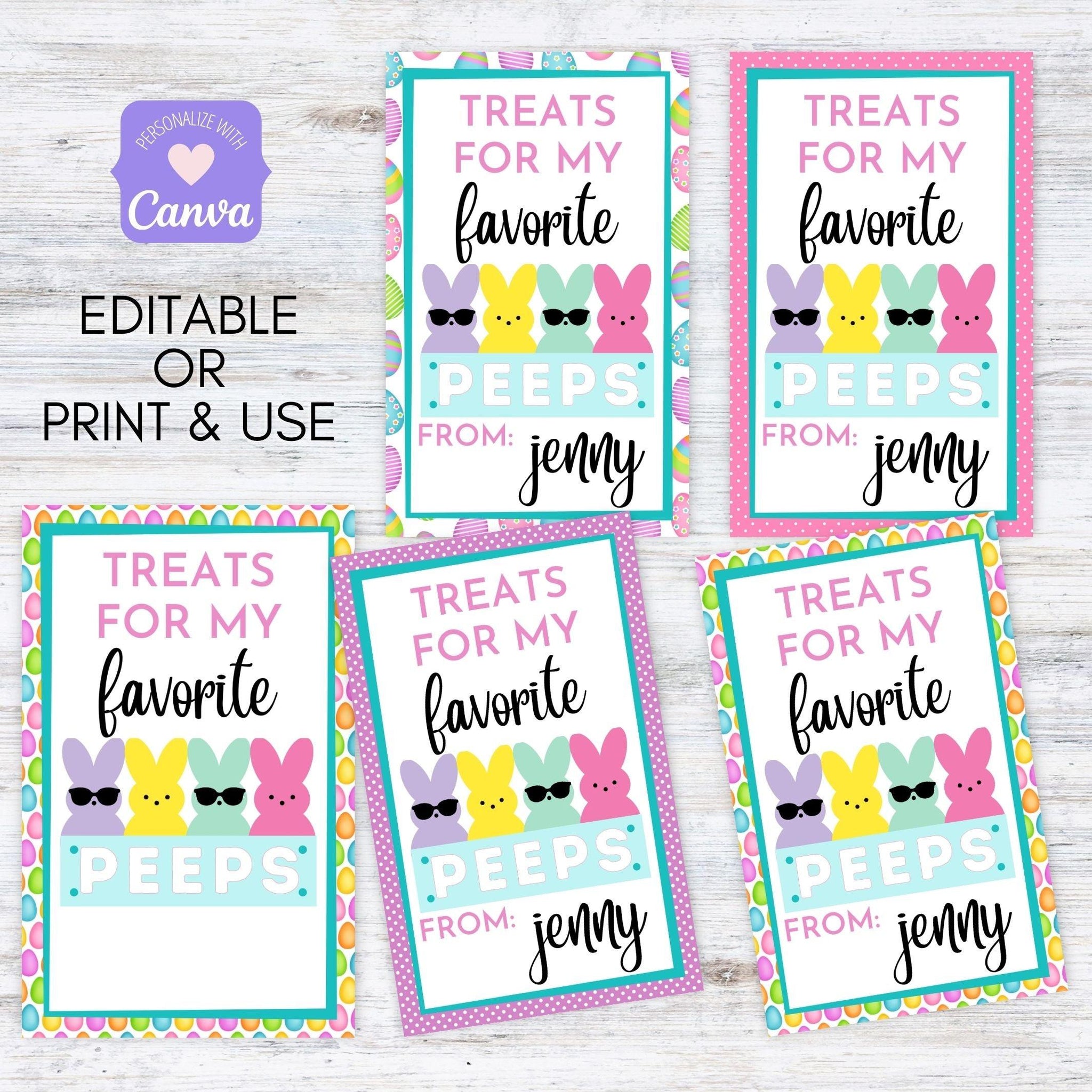 Editable Easter Tag Template with Peeps Design - Simple Desert Designs