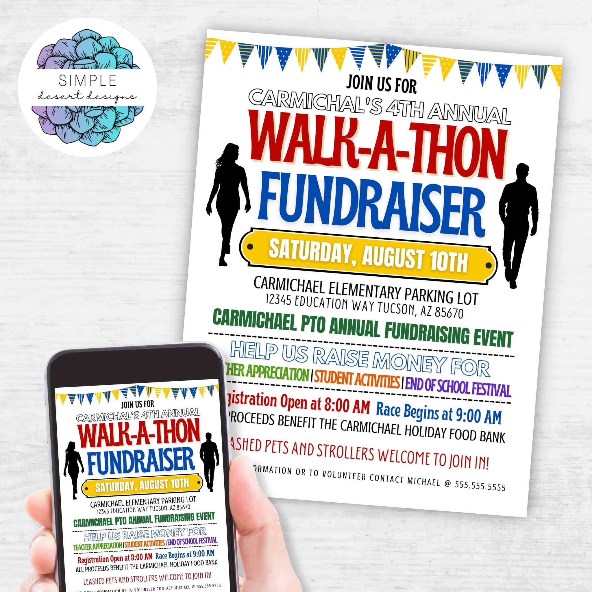 Editable Walkathon Fundraiser Flyer Template - Simple Desert Designs