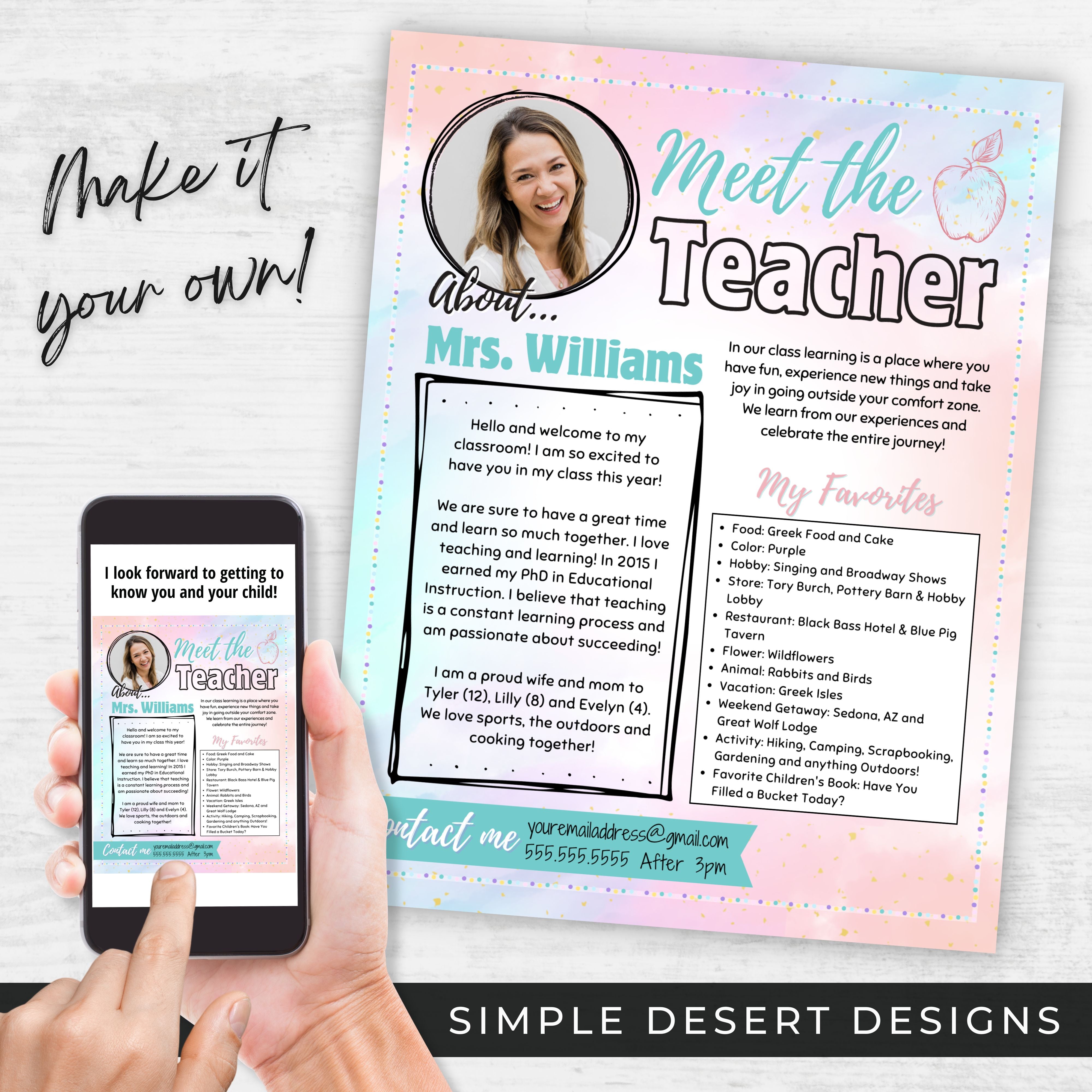 Watercolor Meet the Teacher Flyer – Simple Desert Designs