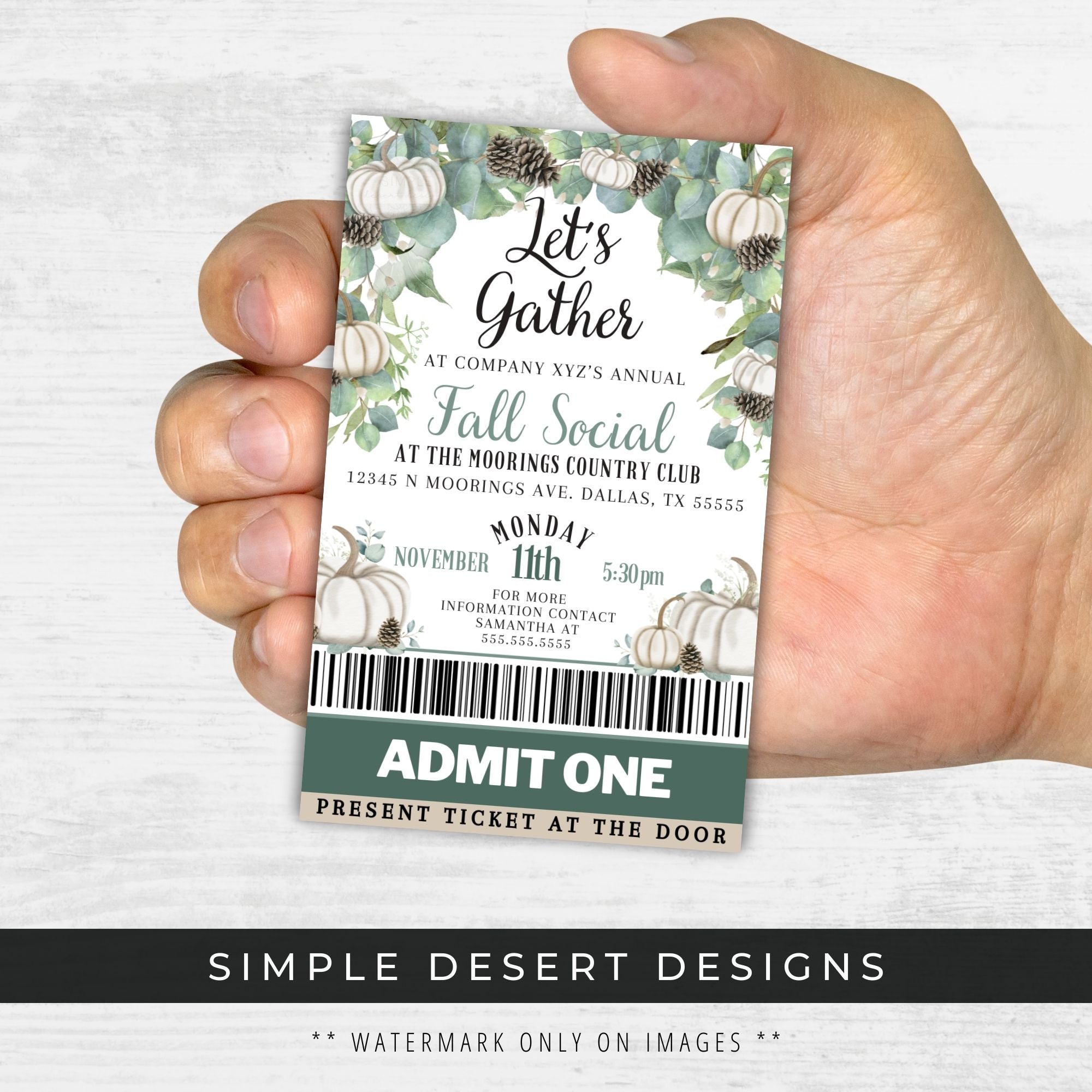 Rustic White Pumpkin Fall Tickets – Simple Desert Designs