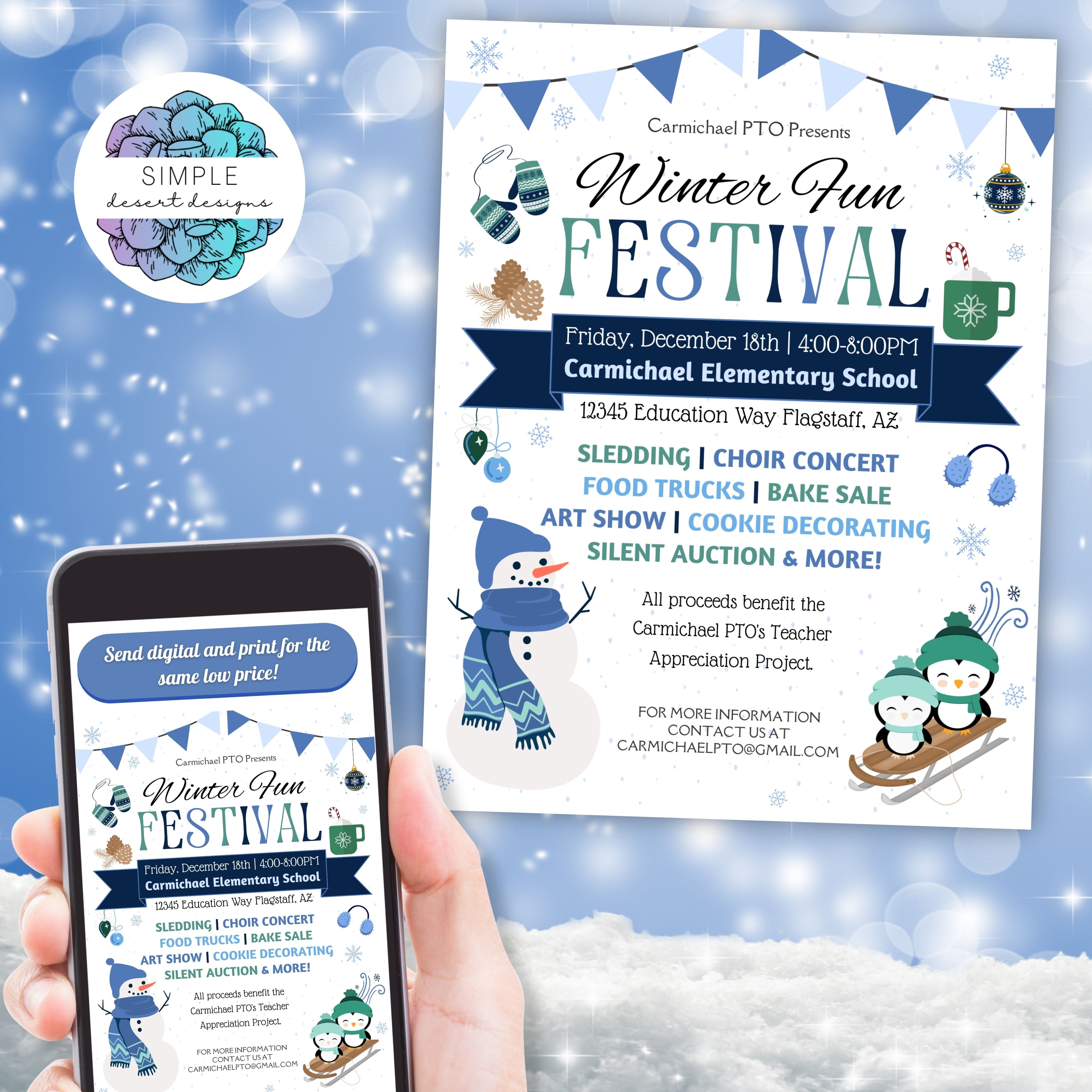 Winter Festival Holiday Flyer Poster Set – Simple Desert Designs