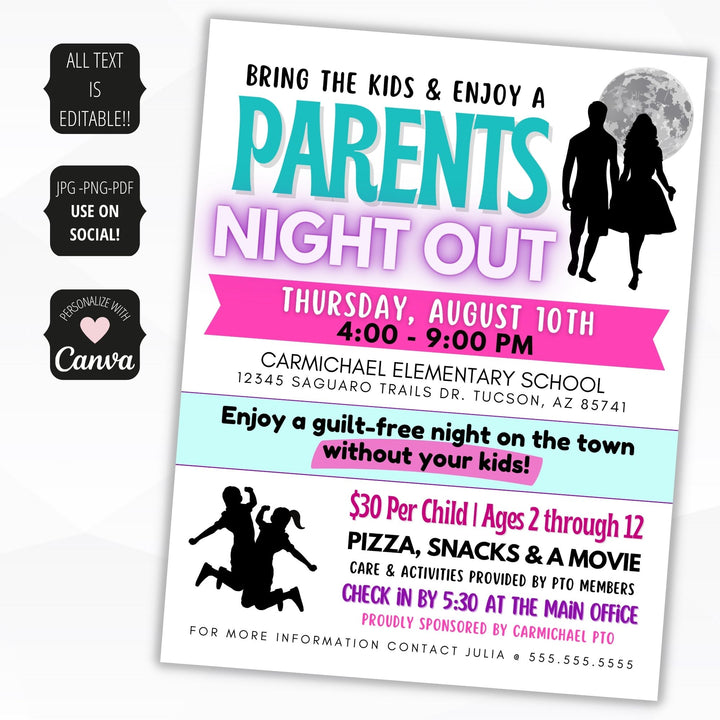 Parents Night Out Flyer Template – Simple Desert Designs