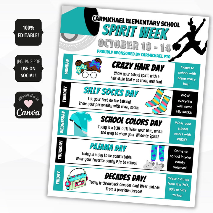 School Spirit Week Itinerary Schedule | Simple Desert Designs