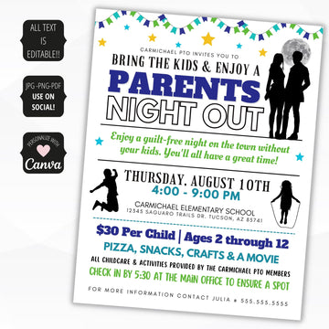 Parent Night Out Flyer Editable Template – Simple Desert Designs