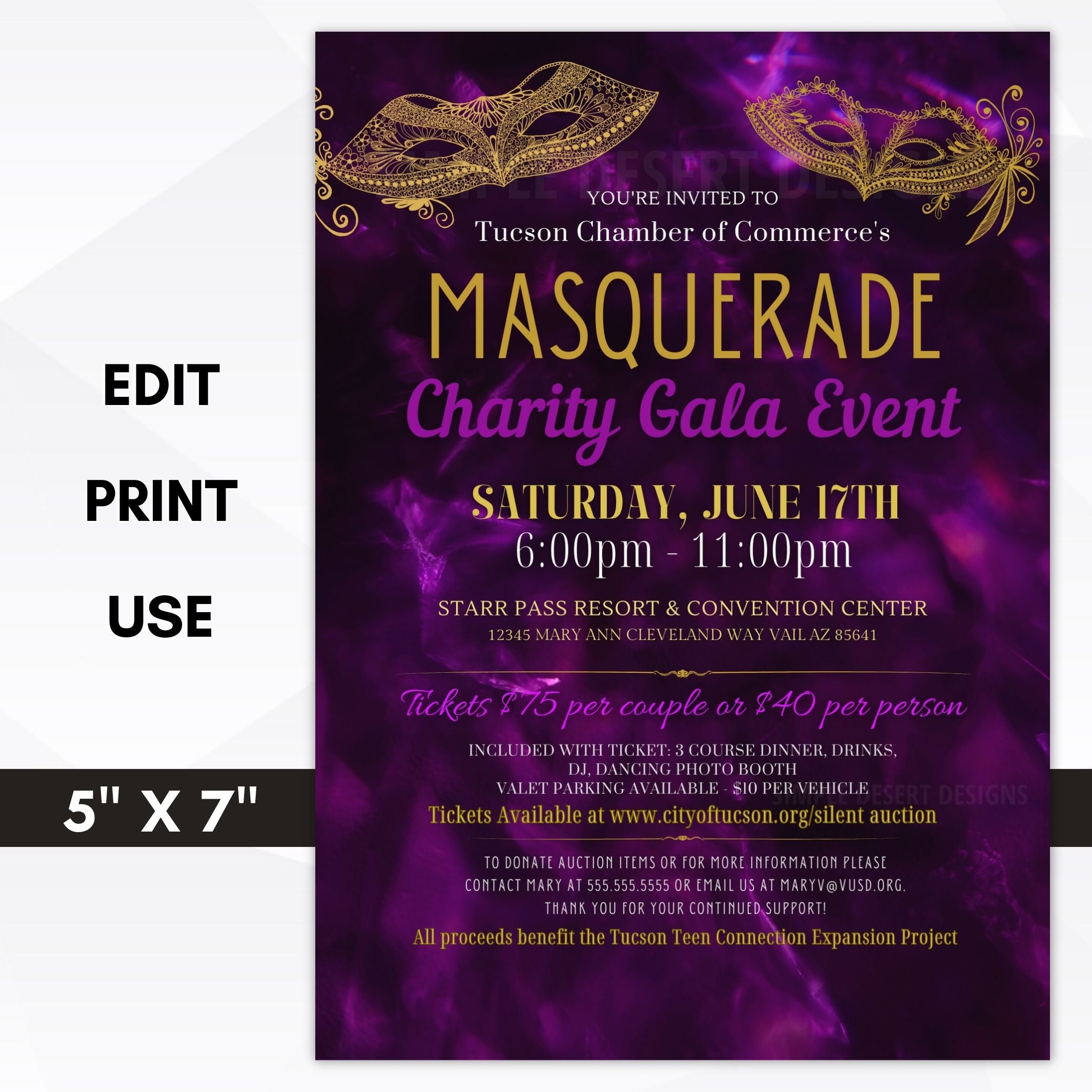 Masquerade Charity Event Invite – Simple Desert Designs