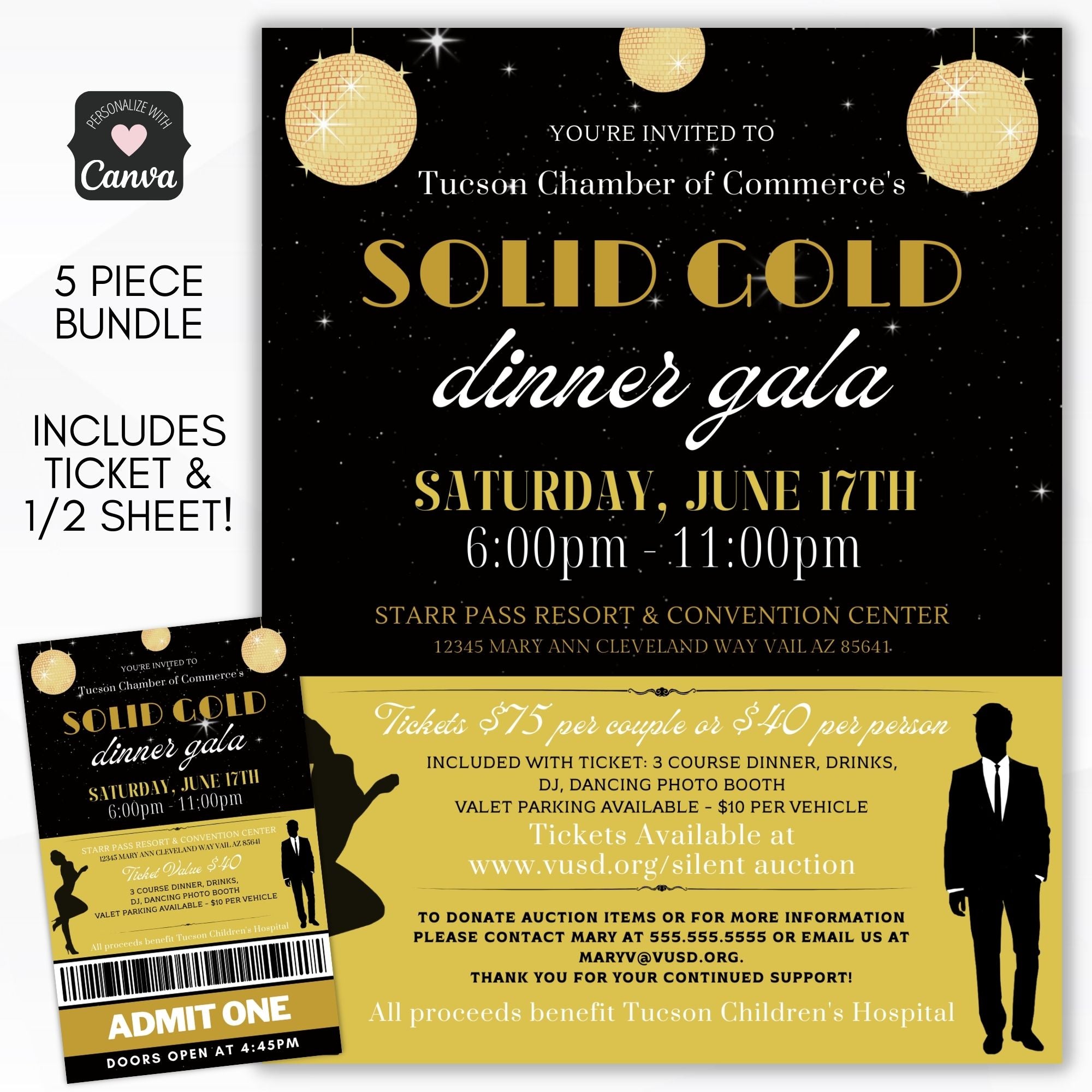 Gold Charity Gala Event Flyer Bundle – Simple Desert Designs