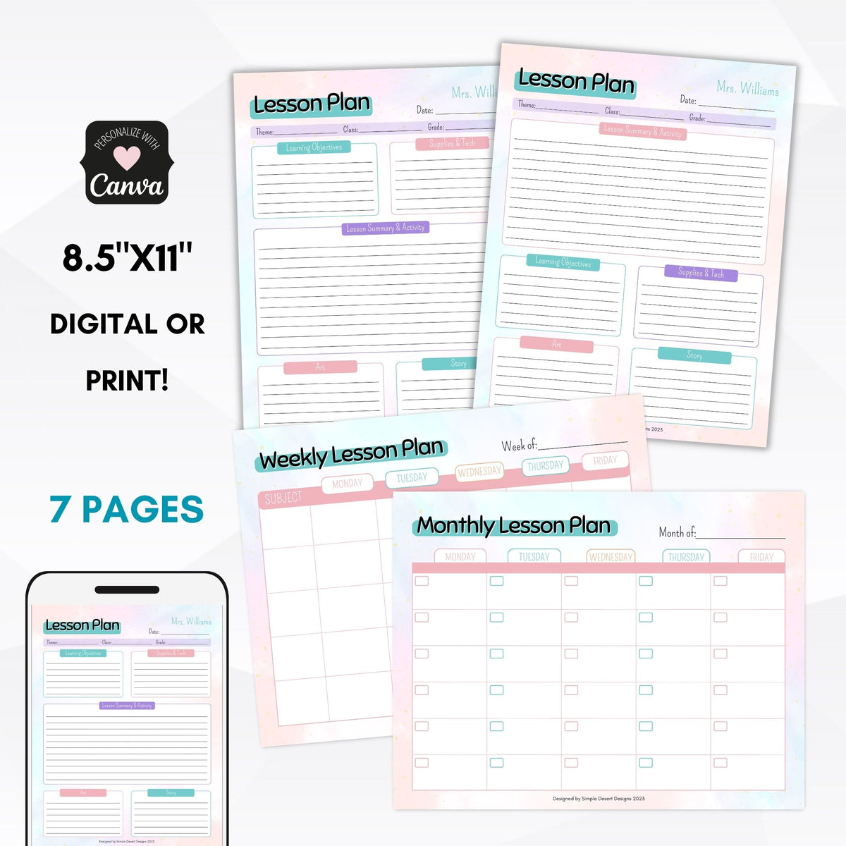 Editable Lesson Plan Templates for Teachers - Simple Desert Designs