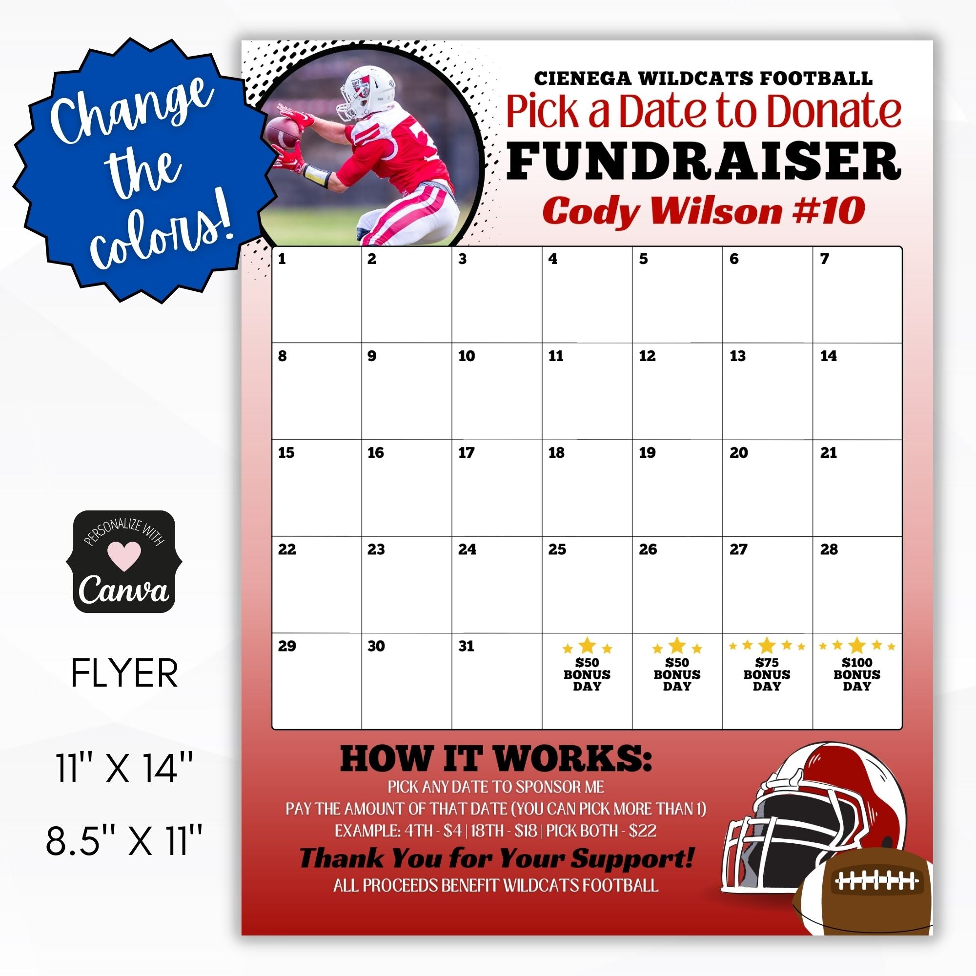 Football Calendar Fundraiser Template – Simple Desert Designs