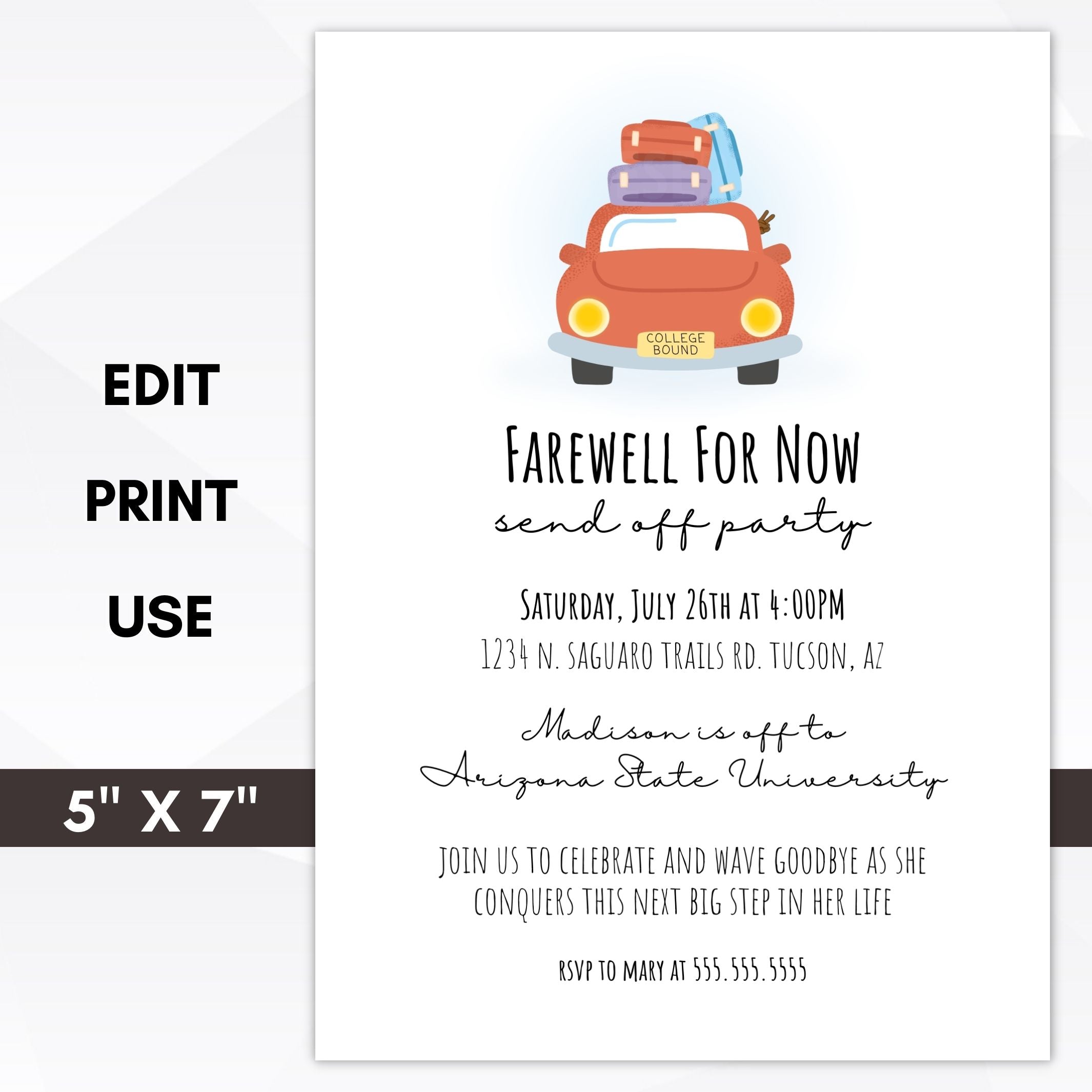 Leaving for College Party Invitation – Simple Desert Designs