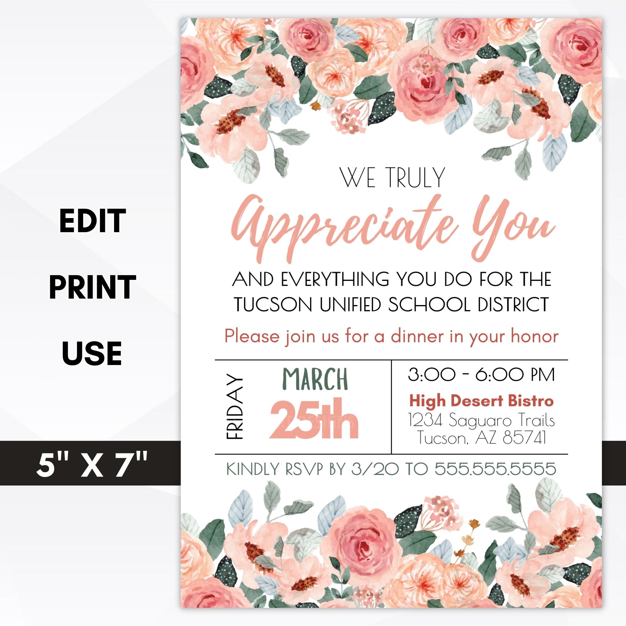 Floral Employee Appreciation Dinner Invite – Simple Desert Designs